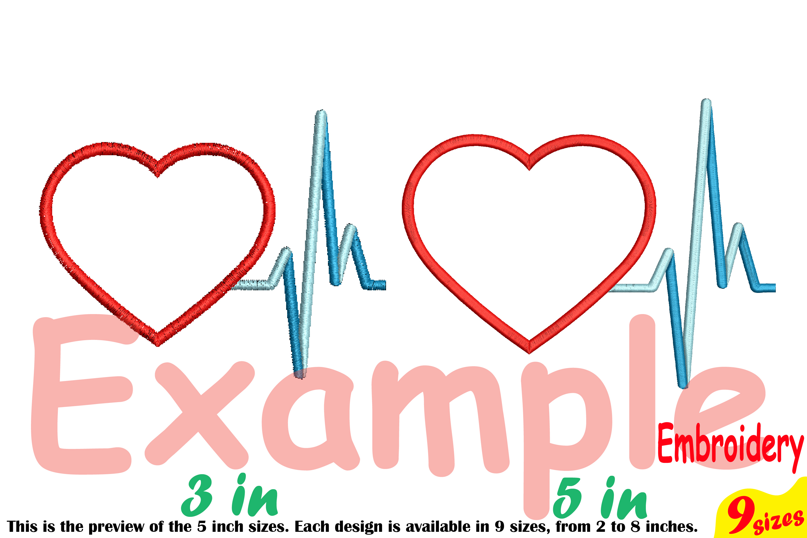 Heart Pulse Line Embroidery Design Machine Instant Download Commercial ...