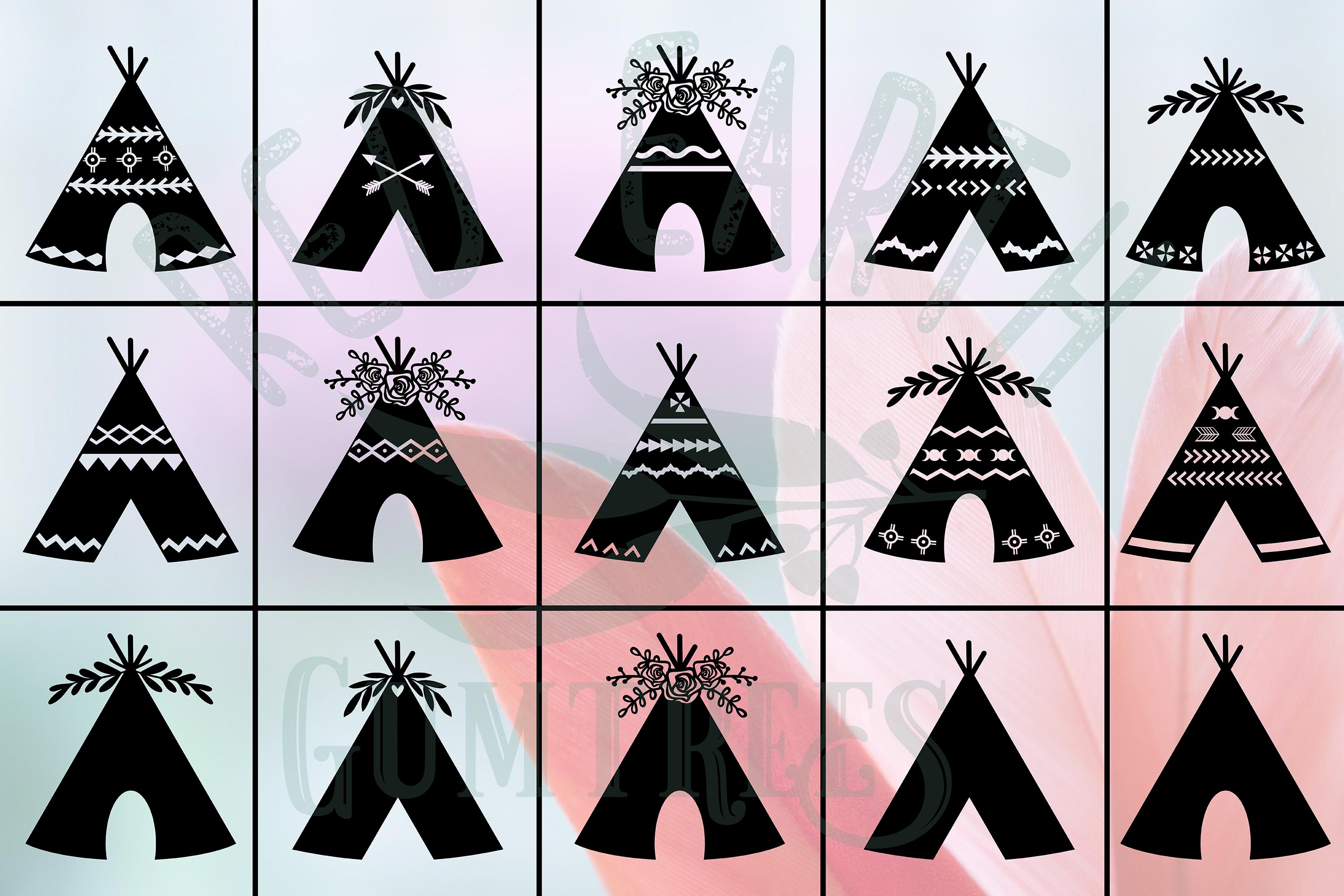 A Gorgeous collection of 15 Teepees in SVG format for cricut