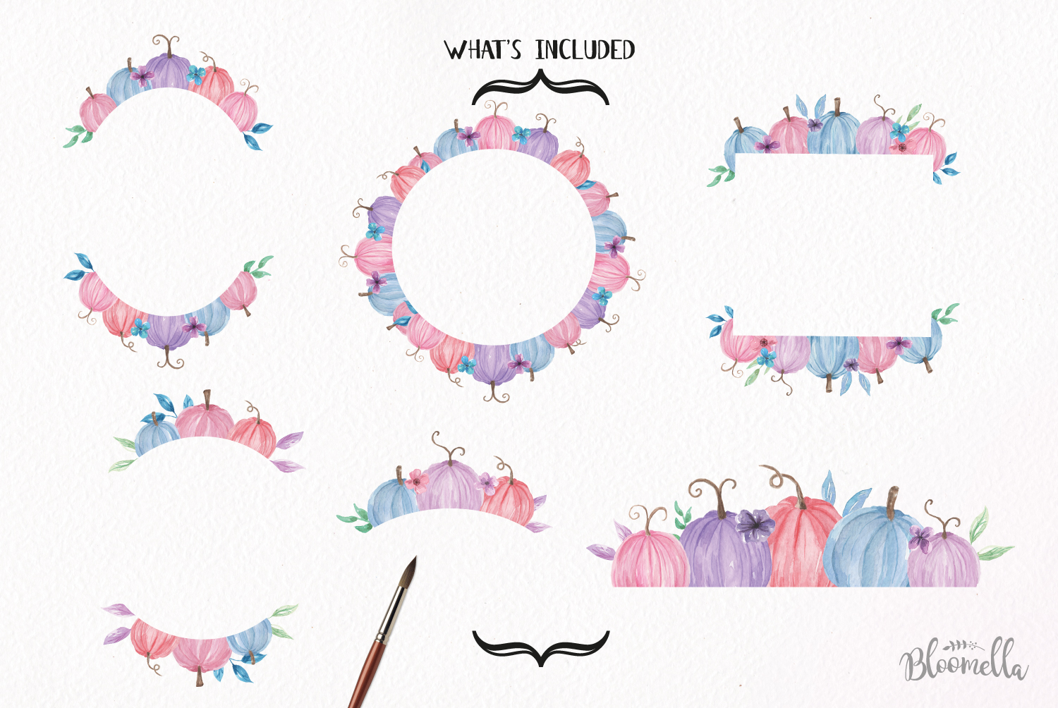 Pumpkin Pastels Festival Frames Watercolor Clipart Border Pink Purple ...