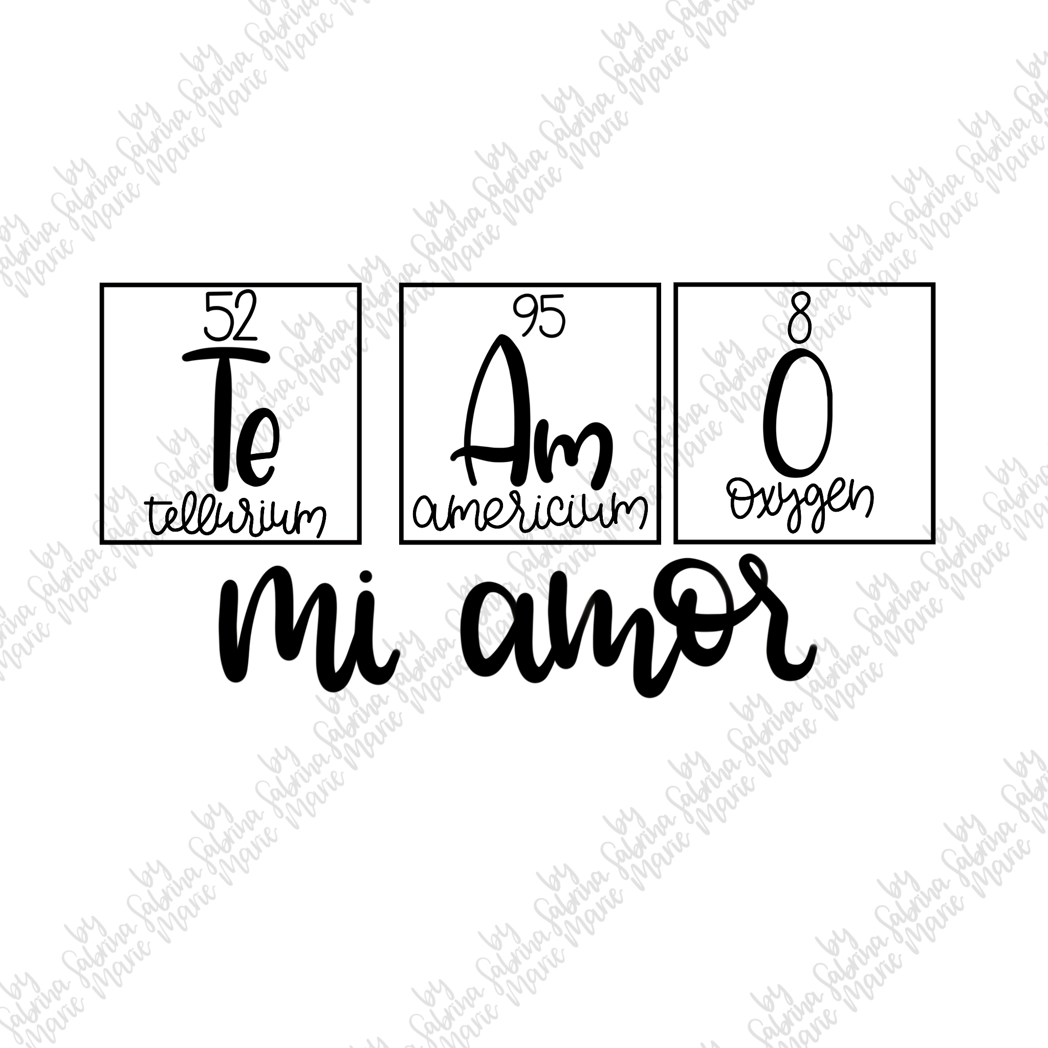Te Amo Mi Amor Handlettered Periodic Table Design - SVG/PNG
