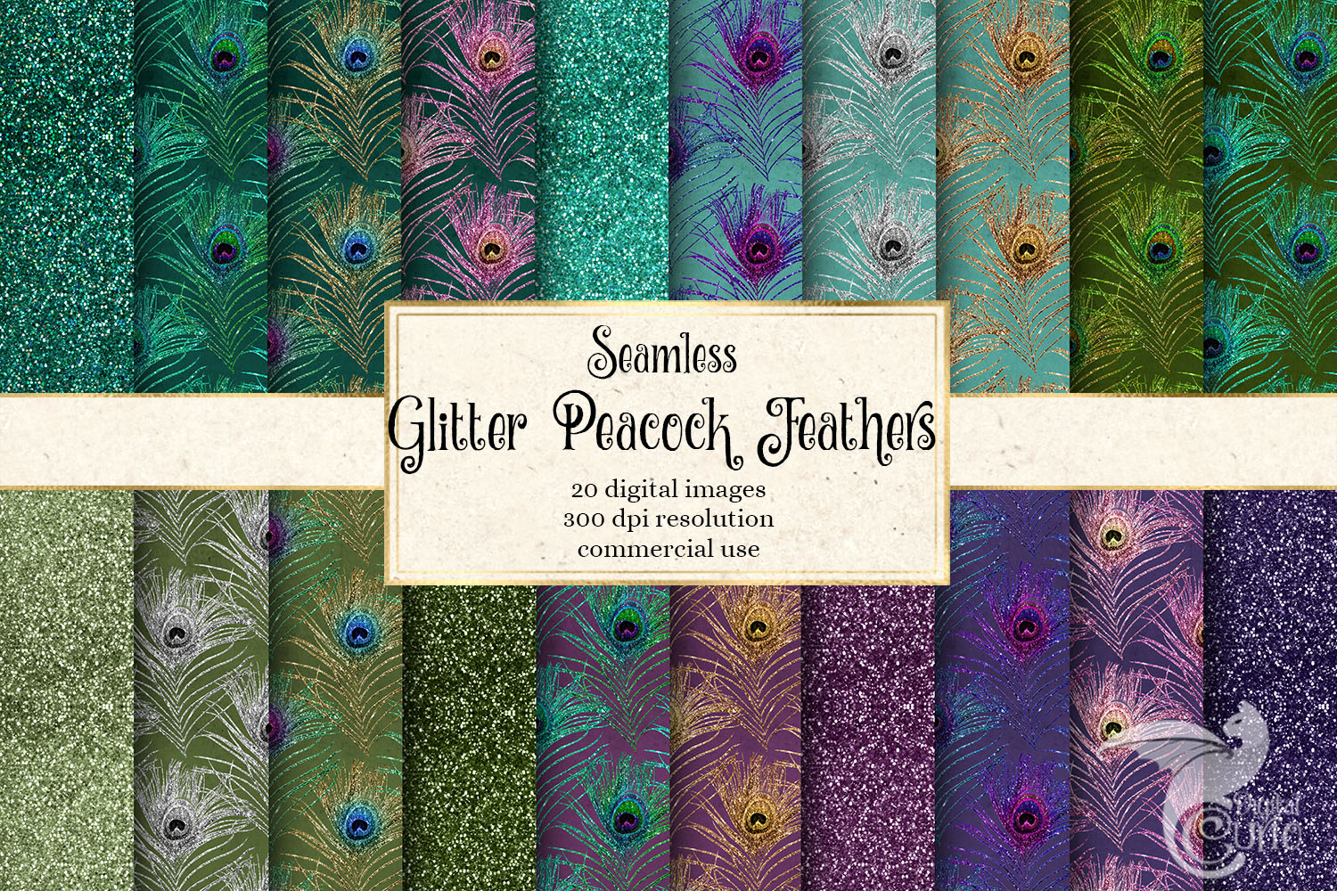 Glitter Peacock Feathers Digital Paper