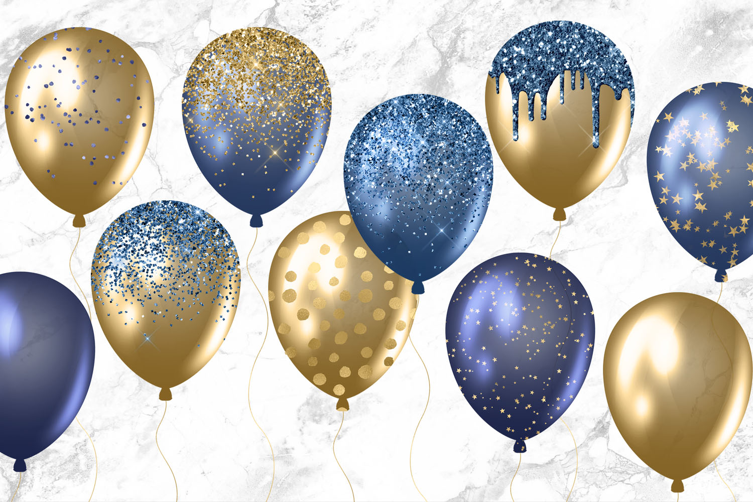 Navy and Gold Balloons Clipart
