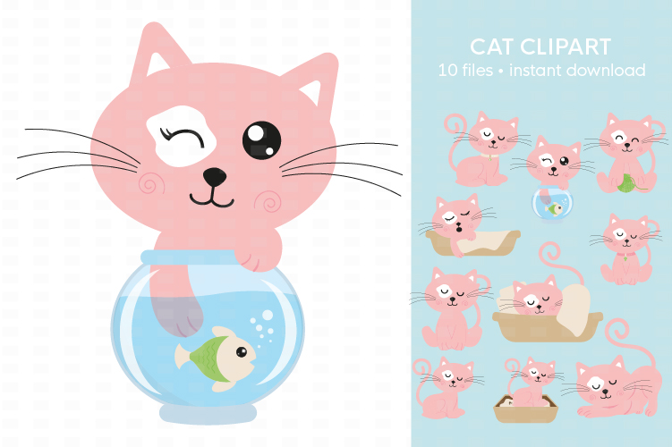 Cat clipart, cat clip art printable, cute pink cat clip art (254571 ...