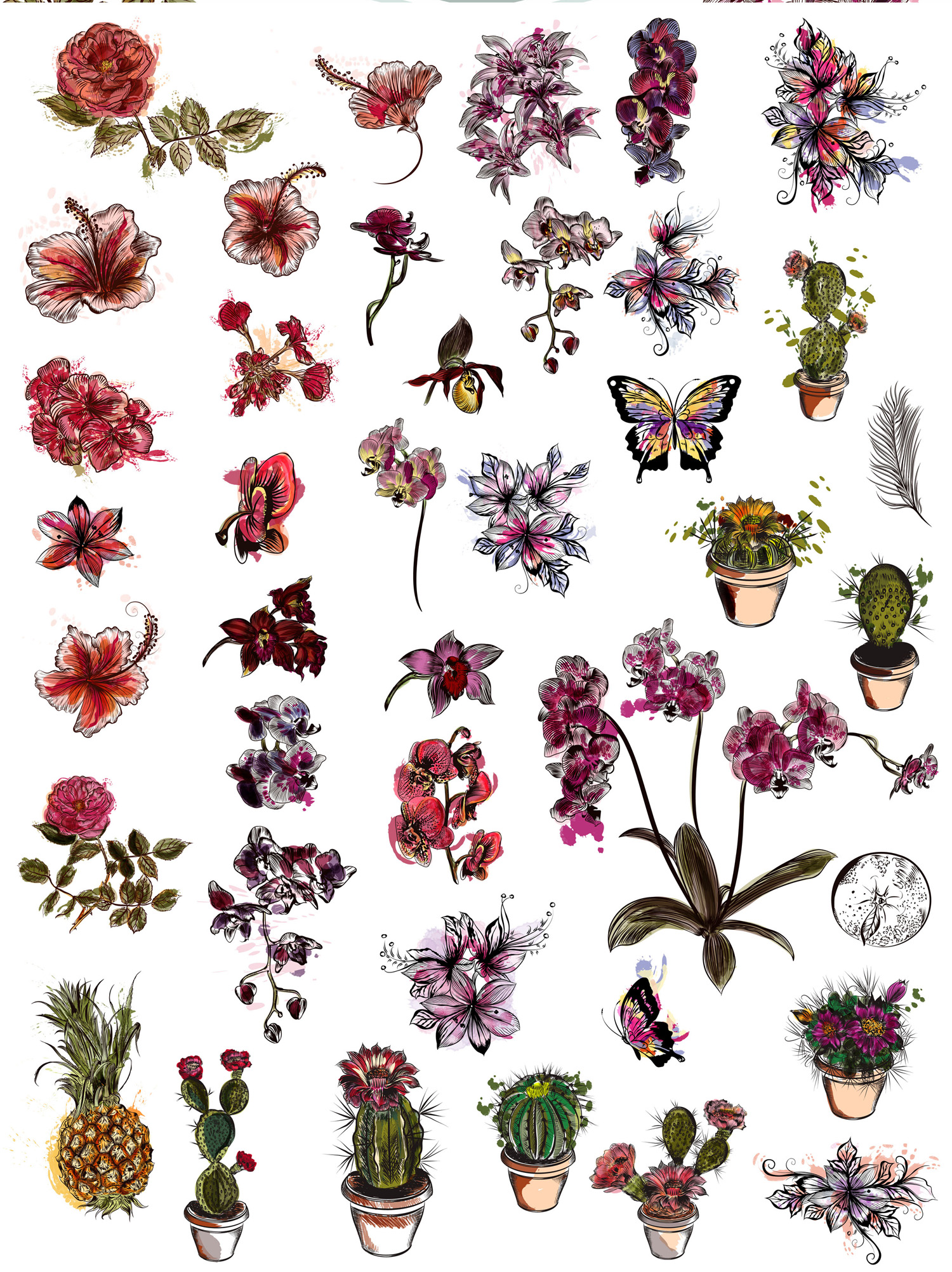 Mega flowers vector pack (96300) | Decorations | Design Bundles