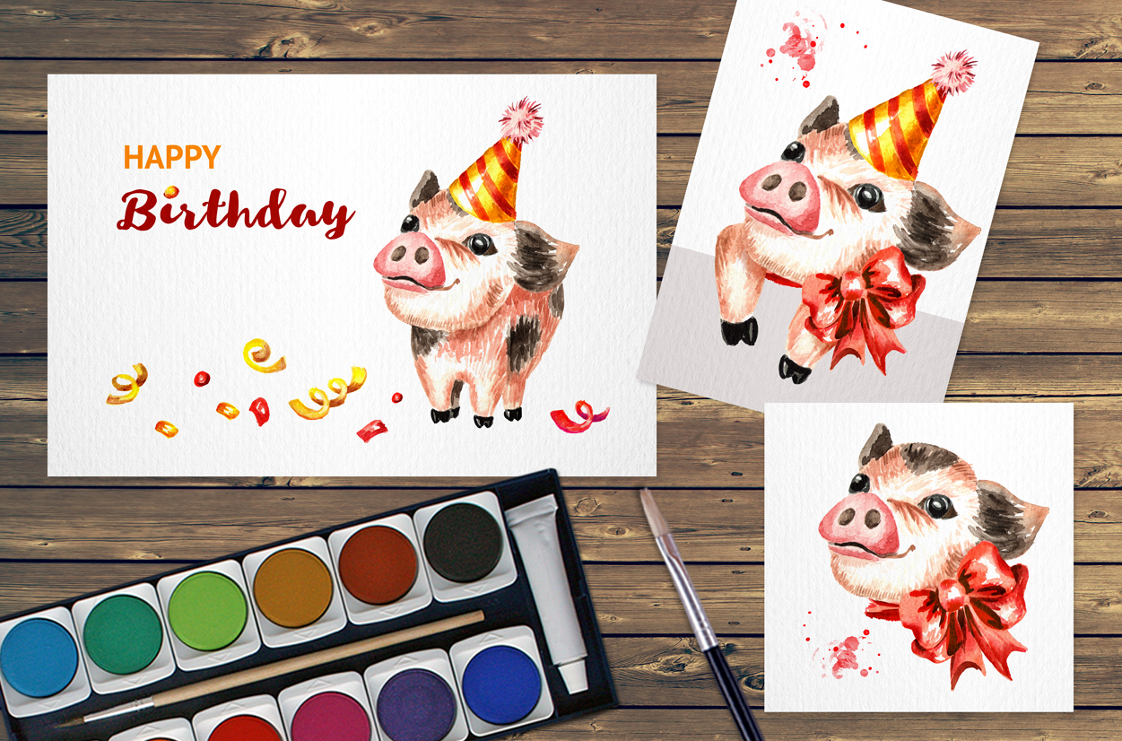Mini Pig. Happy Birthday collection (132799) | Illustrations | Design ...