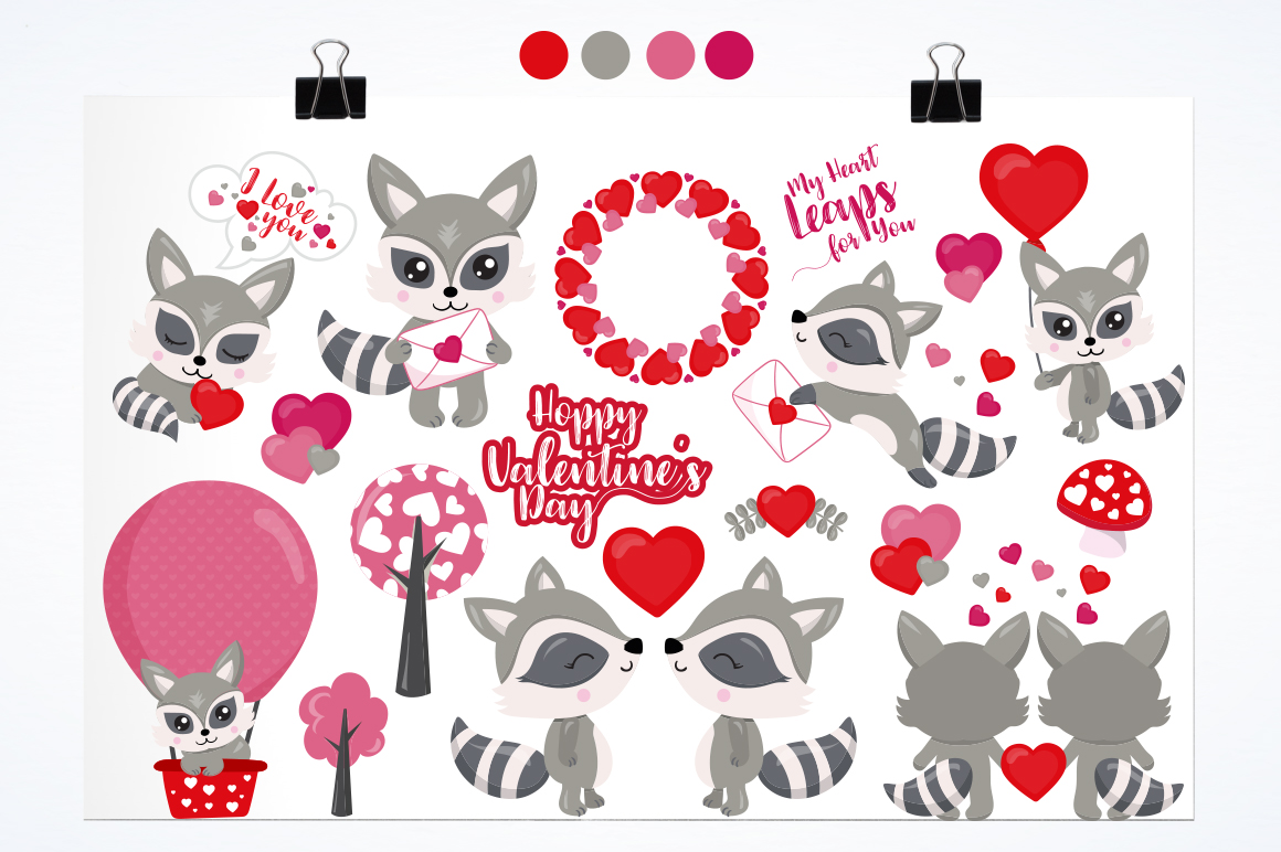 Valentine Raccoons graphics and illustrations
