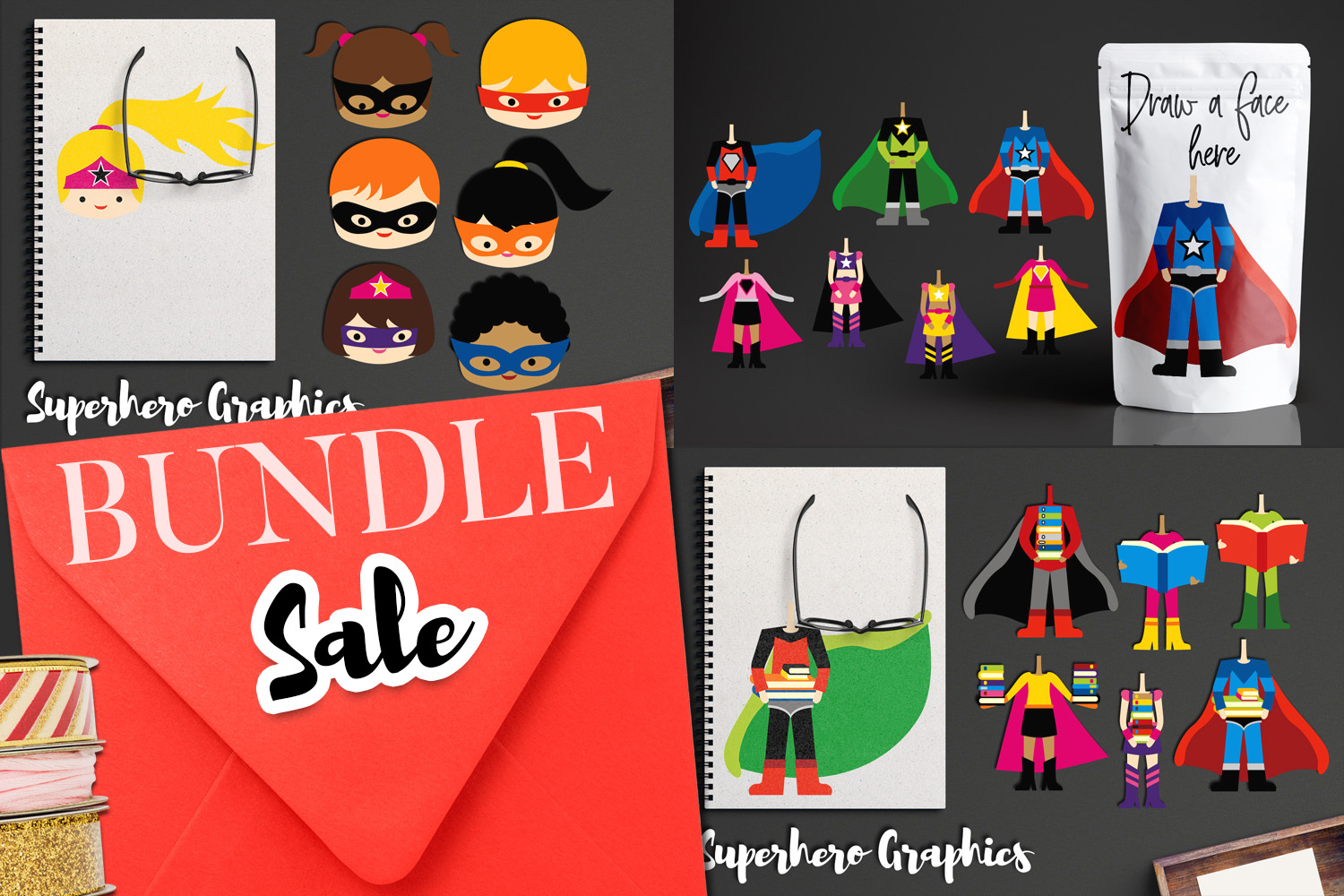 Mix and Match Superhero Body and Head - Graphics Bundle