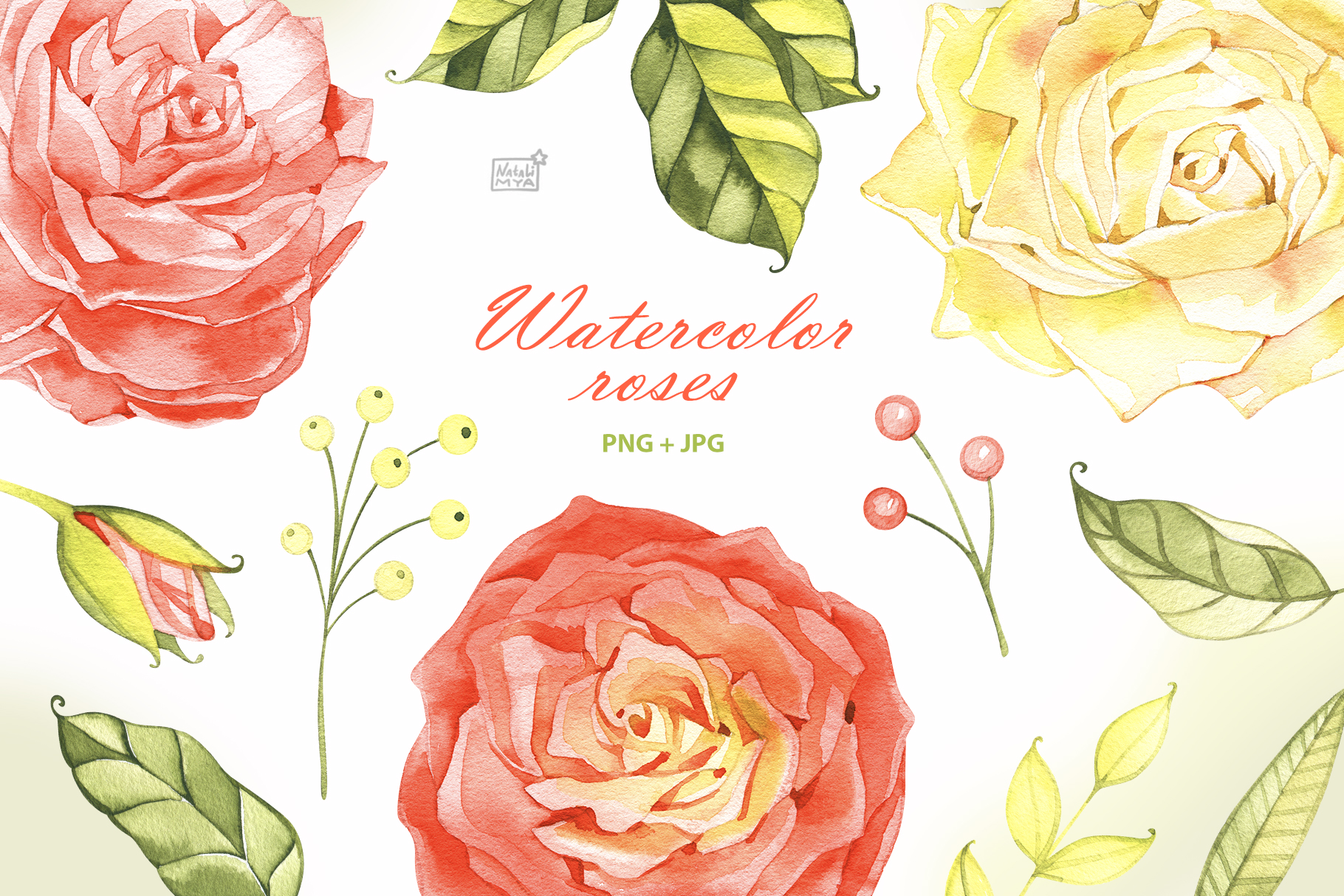 Watercolor roses cliparts