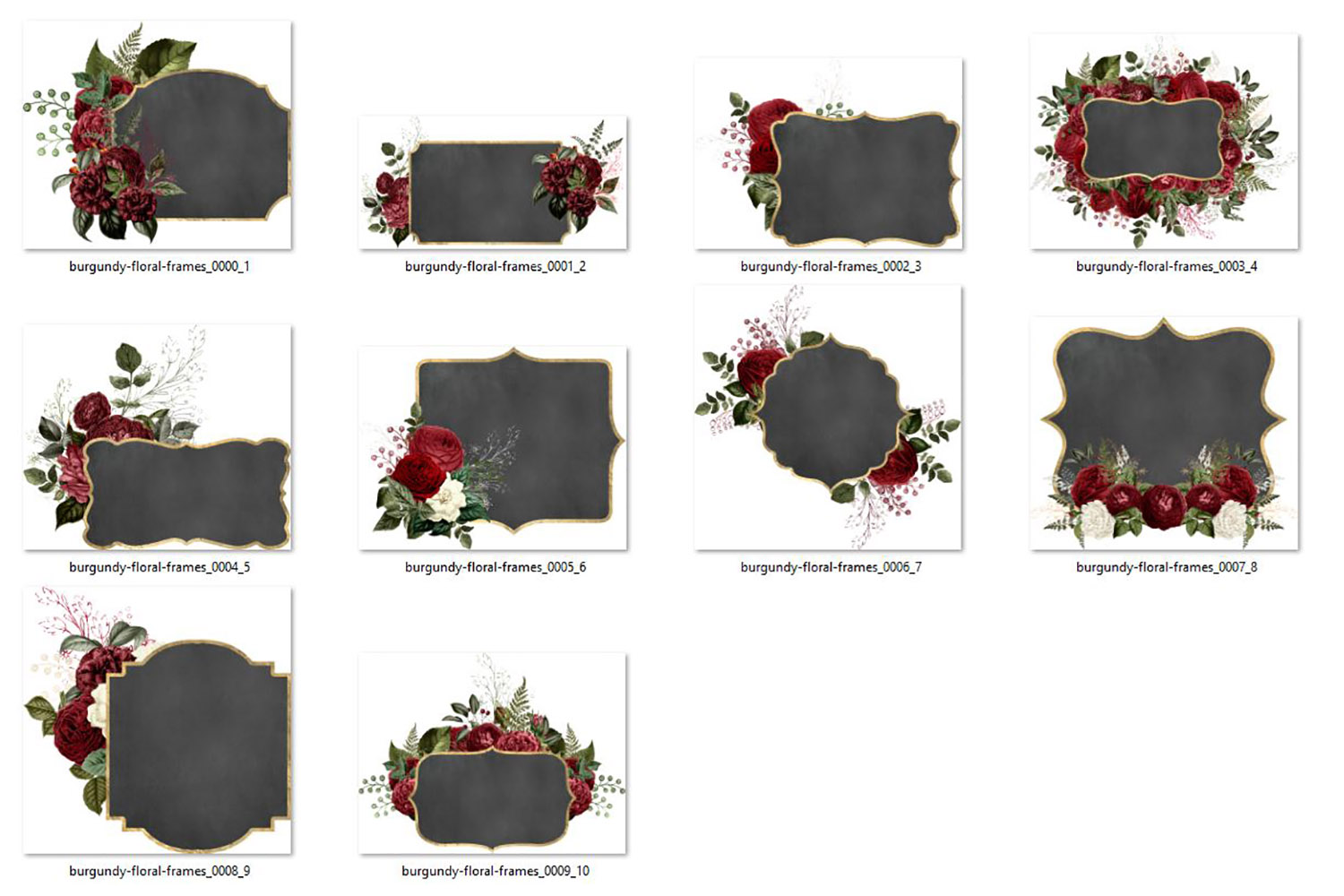 Burgundy Floral Chalkboard Frames