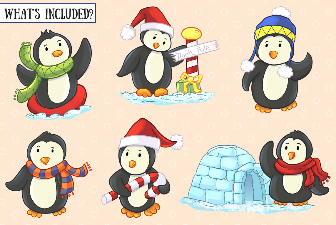 Winter Penguins Clip Art Collection