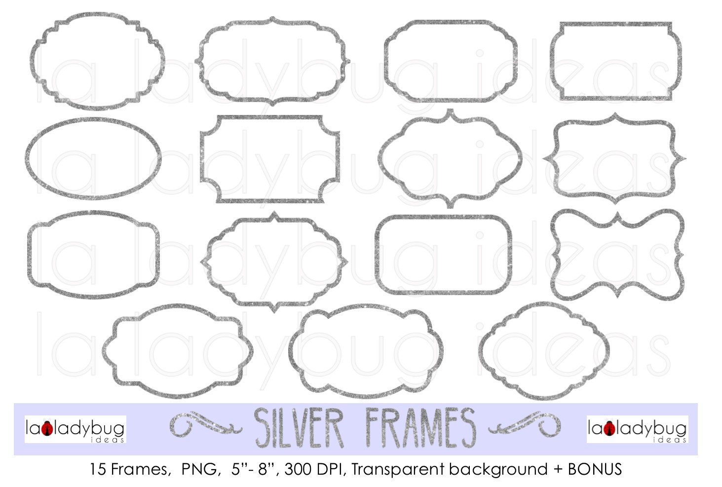 Silver frames. Clip art. Glitter silver frames.