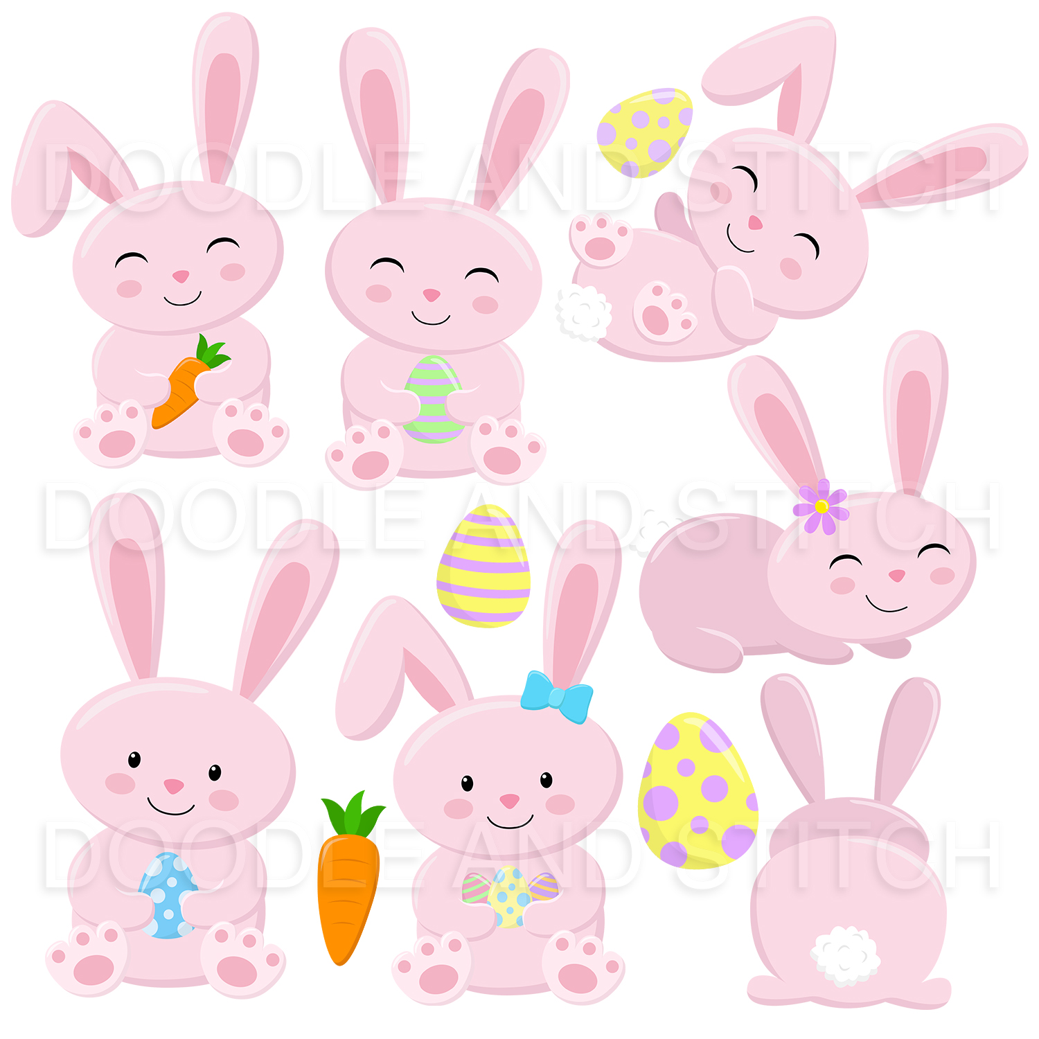 Cute Easter Bunny Clipart Designs (191001) | Illustrations | Design Bundles