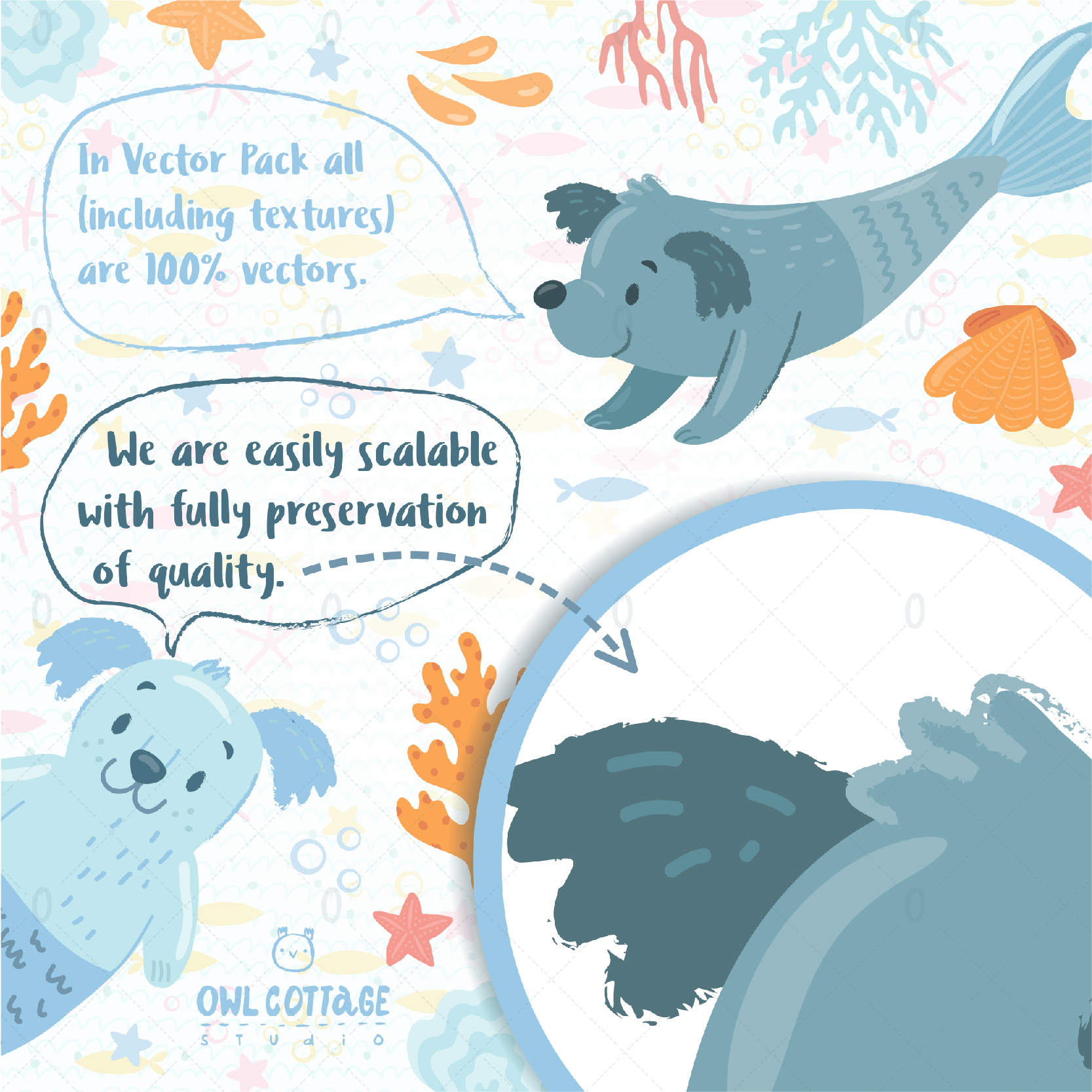 Mer-Dogs vector and raster Clipart Set
