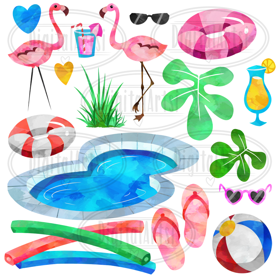 Watercolor Pool Party Clipart