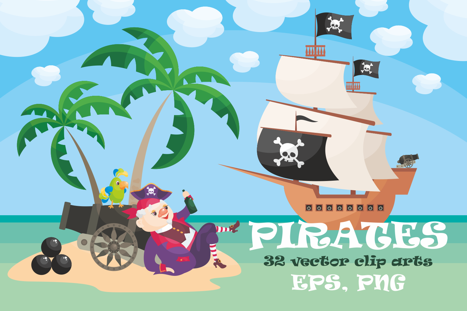 Pirates. Vector clip arts. (97369) | Illustrations | Design Bundles