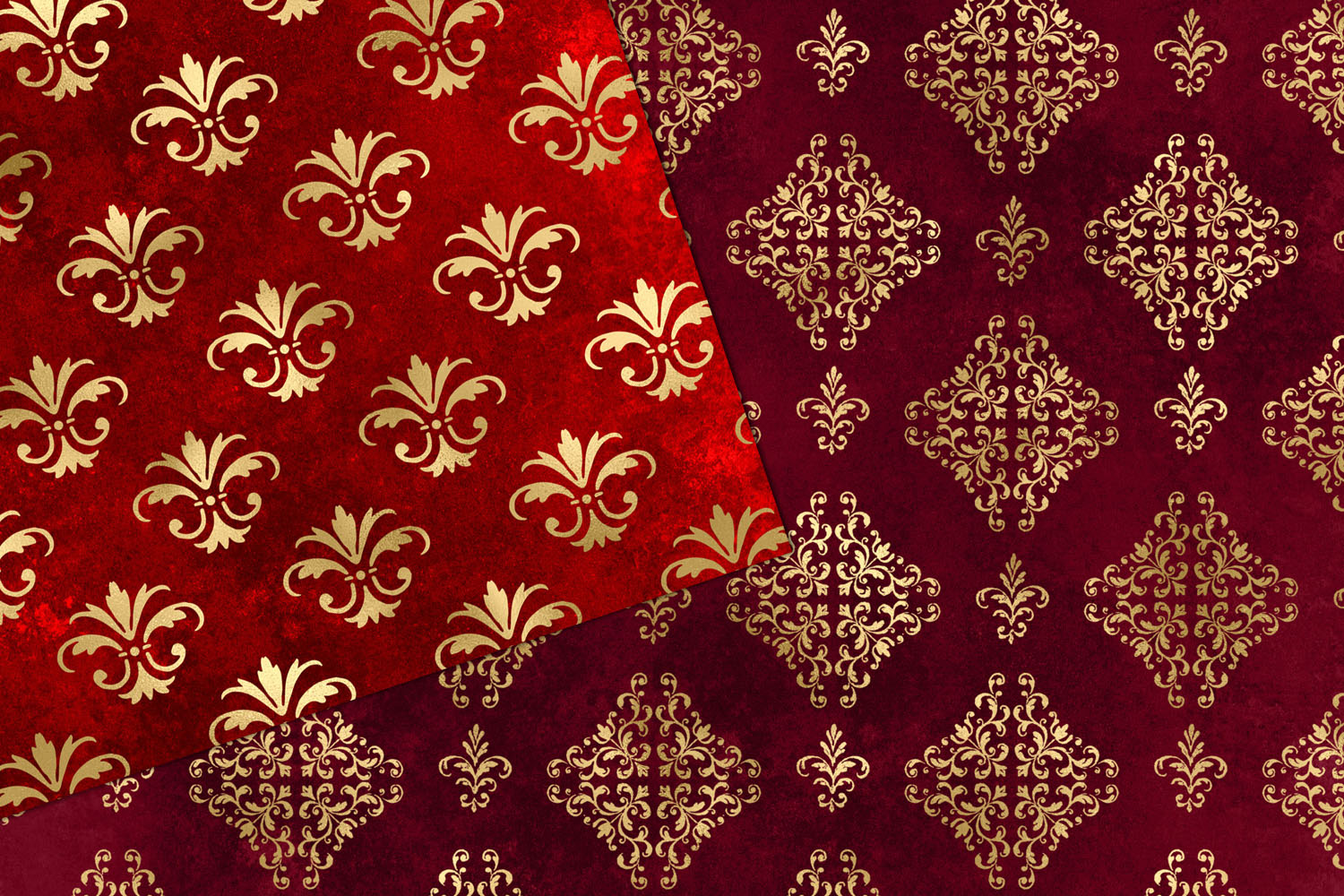 Red and Gold Damask Digital Paper (329675) | Patterns | Design Bundles