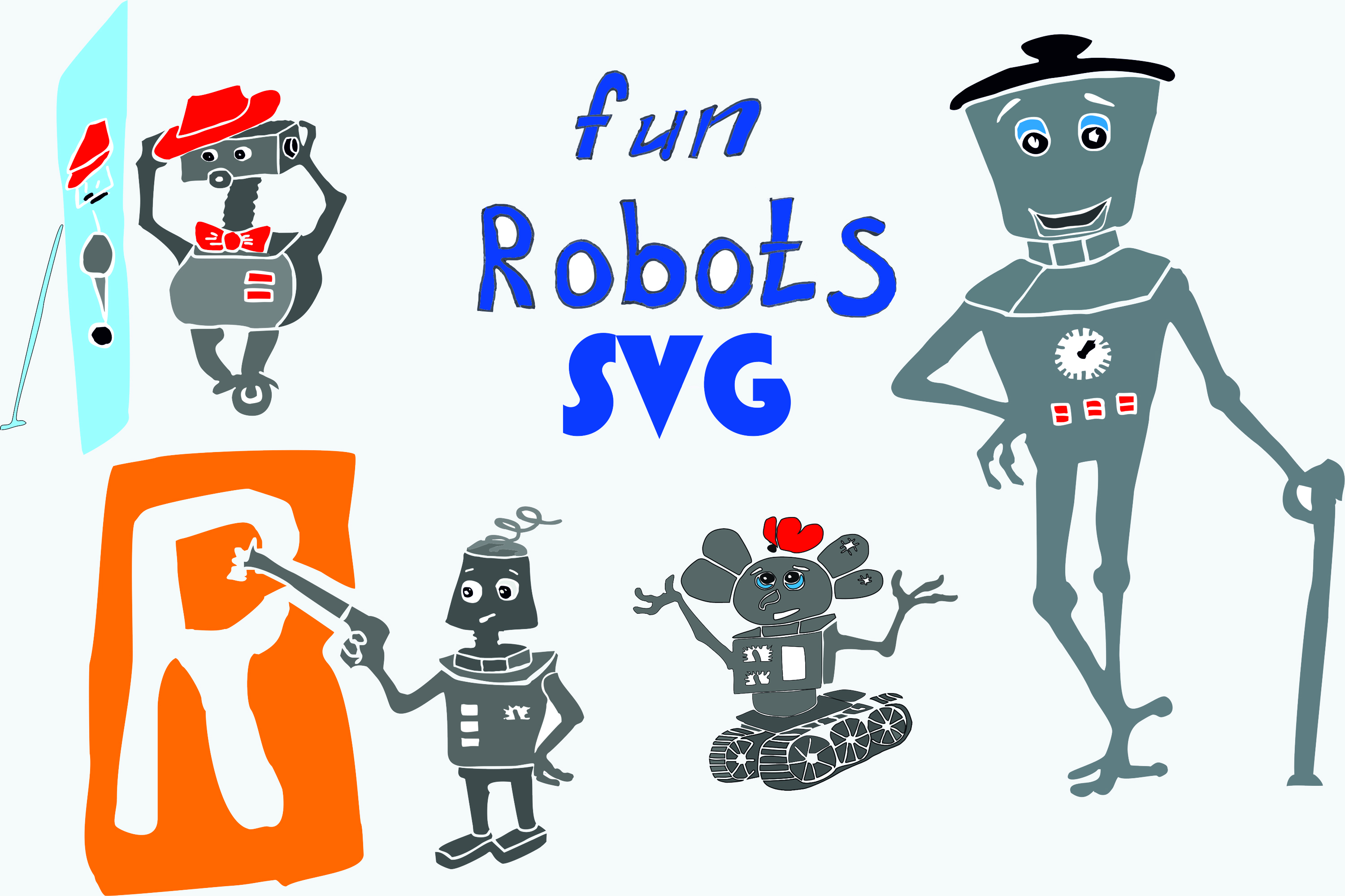 fun robots in watercolor and vector for cricut (181966) | Illustrations ...