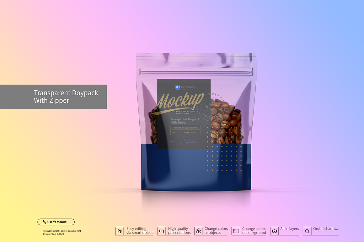 Transparent Doypack With Zipper (107679) | Mock Ups | Design Bundles