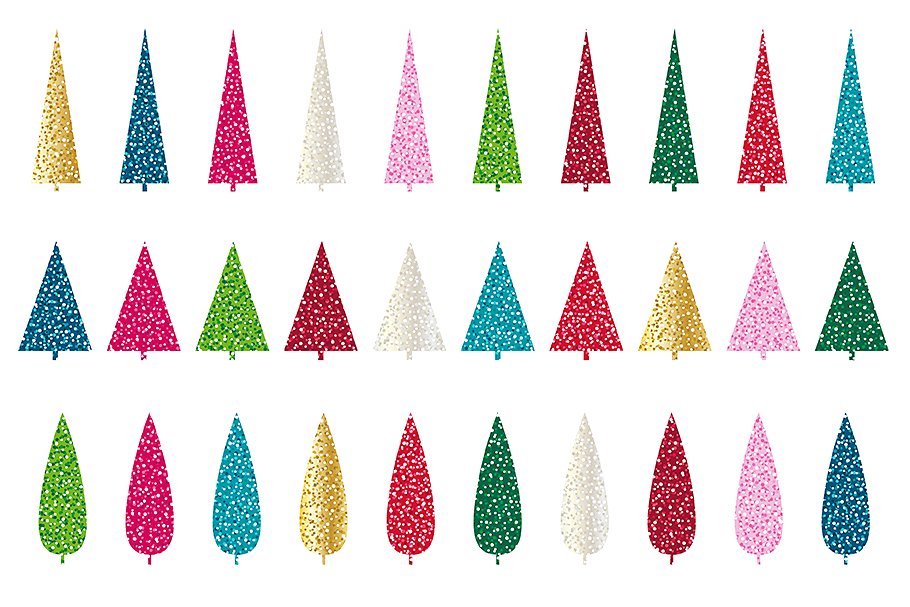 Glitter Christmas Trees Clipart (160554) | Illustrations | Design Bundles