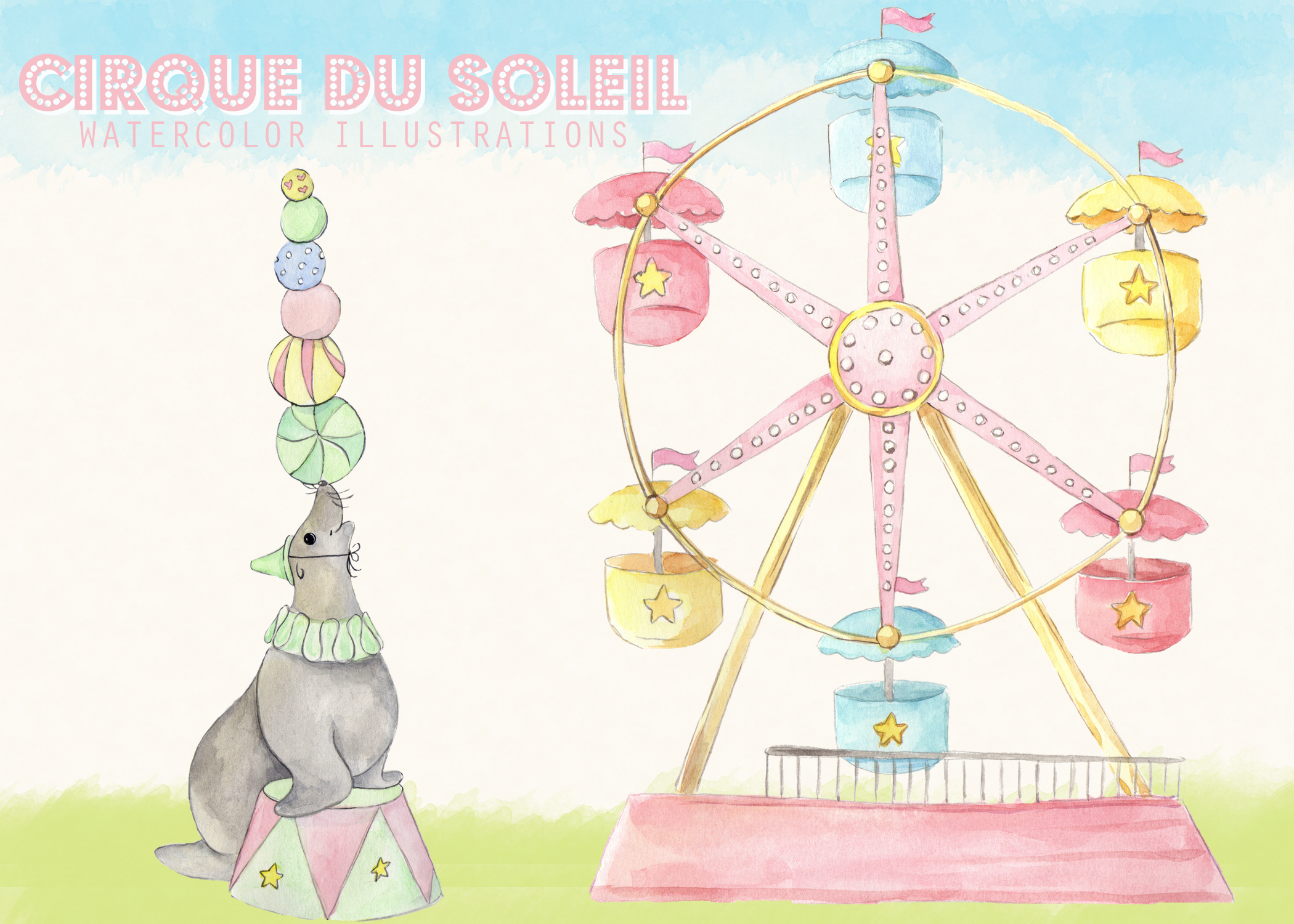 Watercolor Circus Clipart Images by Whimseez