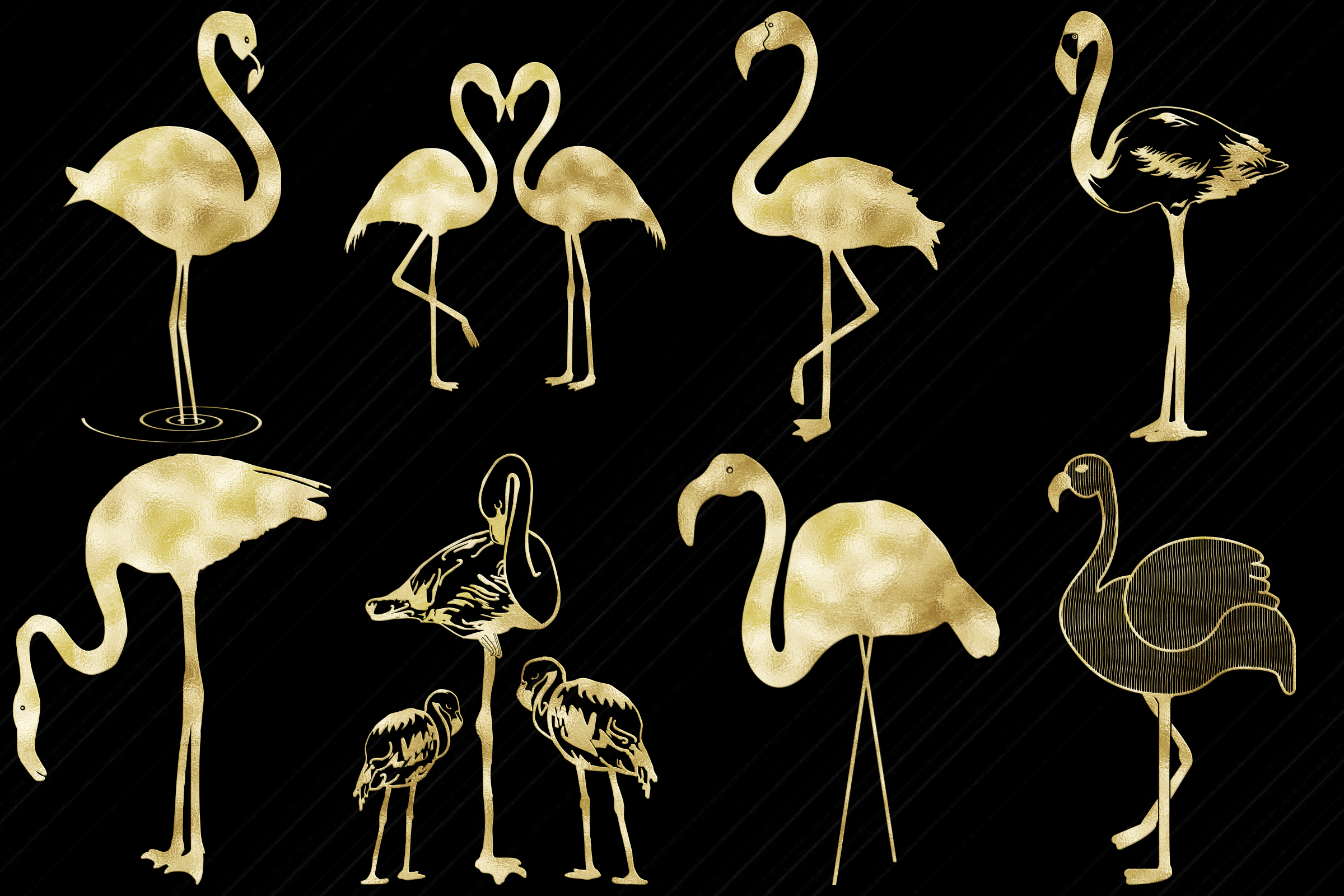 Gold Foil Flamingos Clip Art, Art Deco/Nouveau (273490) | Illustrations ...