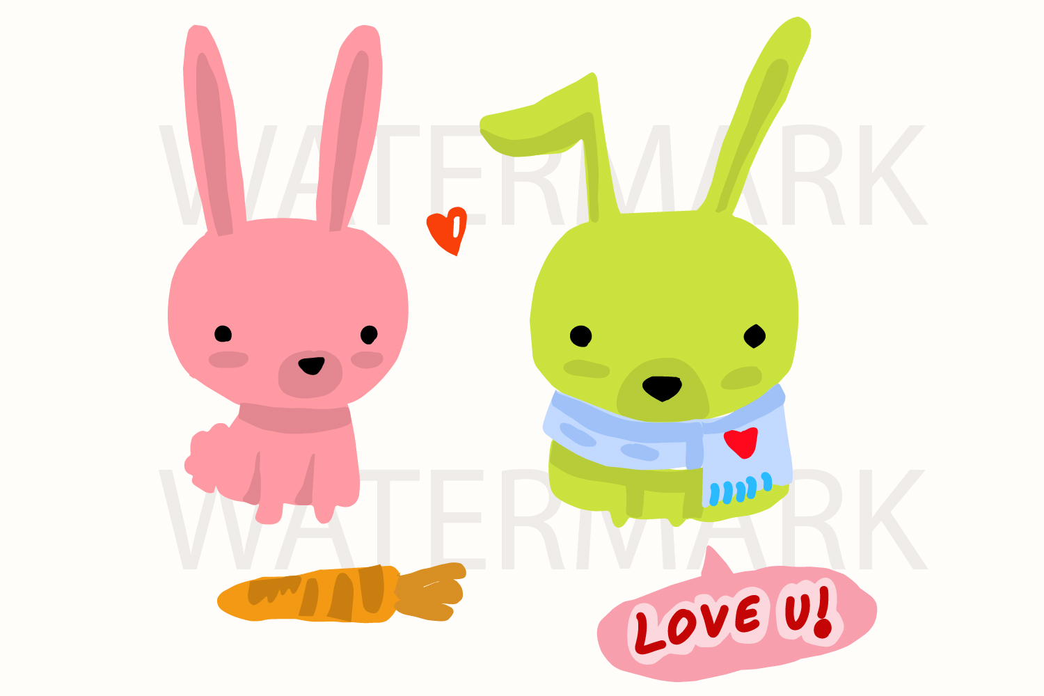 Bunny Love Love - SVG JPG PNG eps Colored Outline Hand Drawi (99391 ...