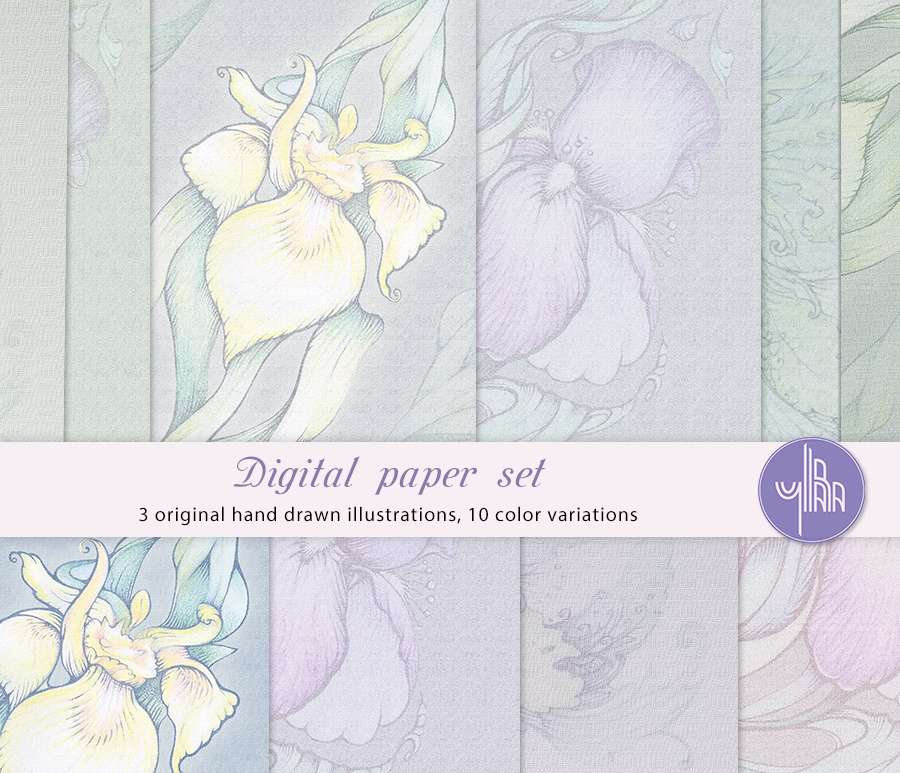 Floral digital paper pack, Backgrounds with flowers