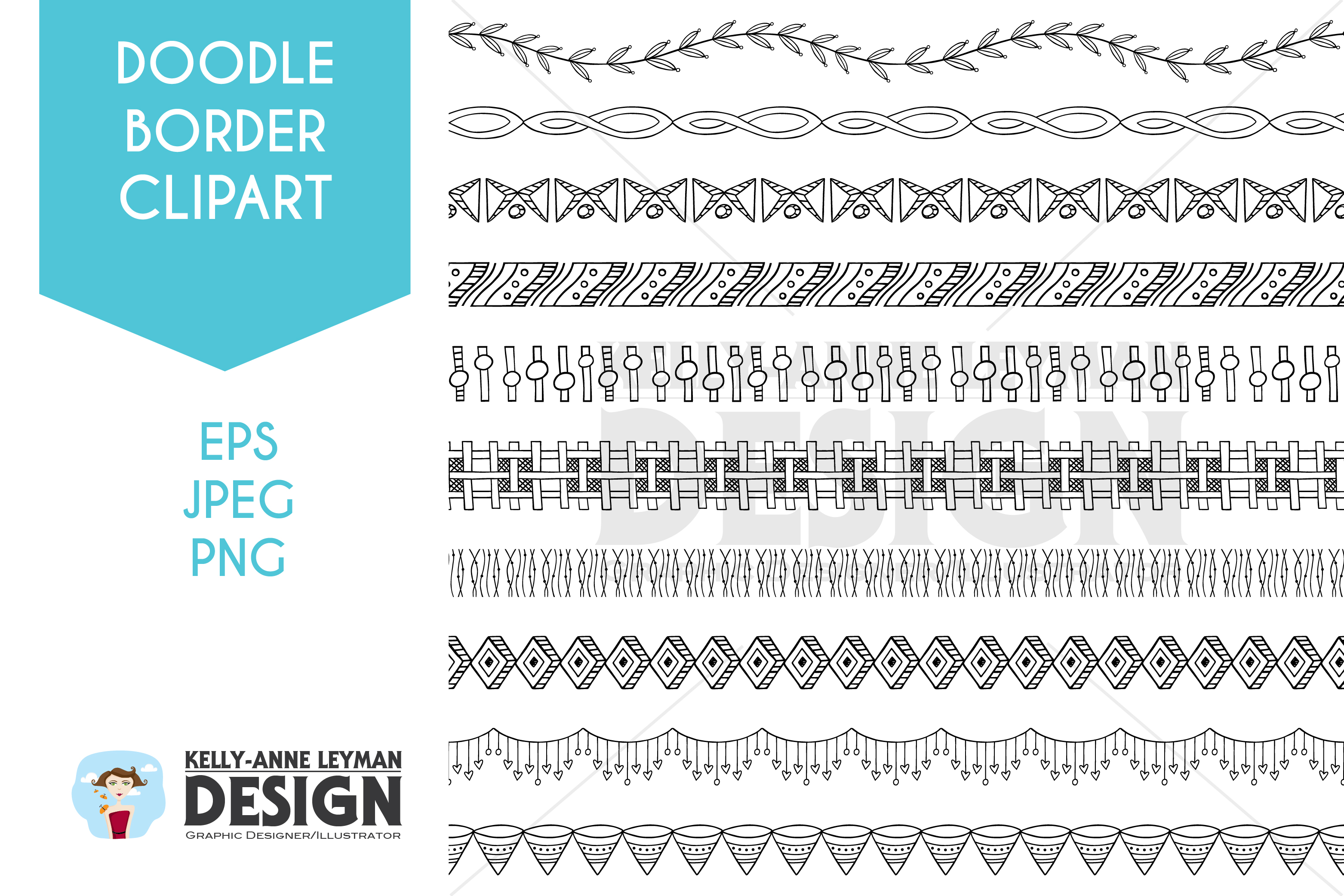 Doodle Digital Border clipart, Digital Frame, Seamless (94635 ...