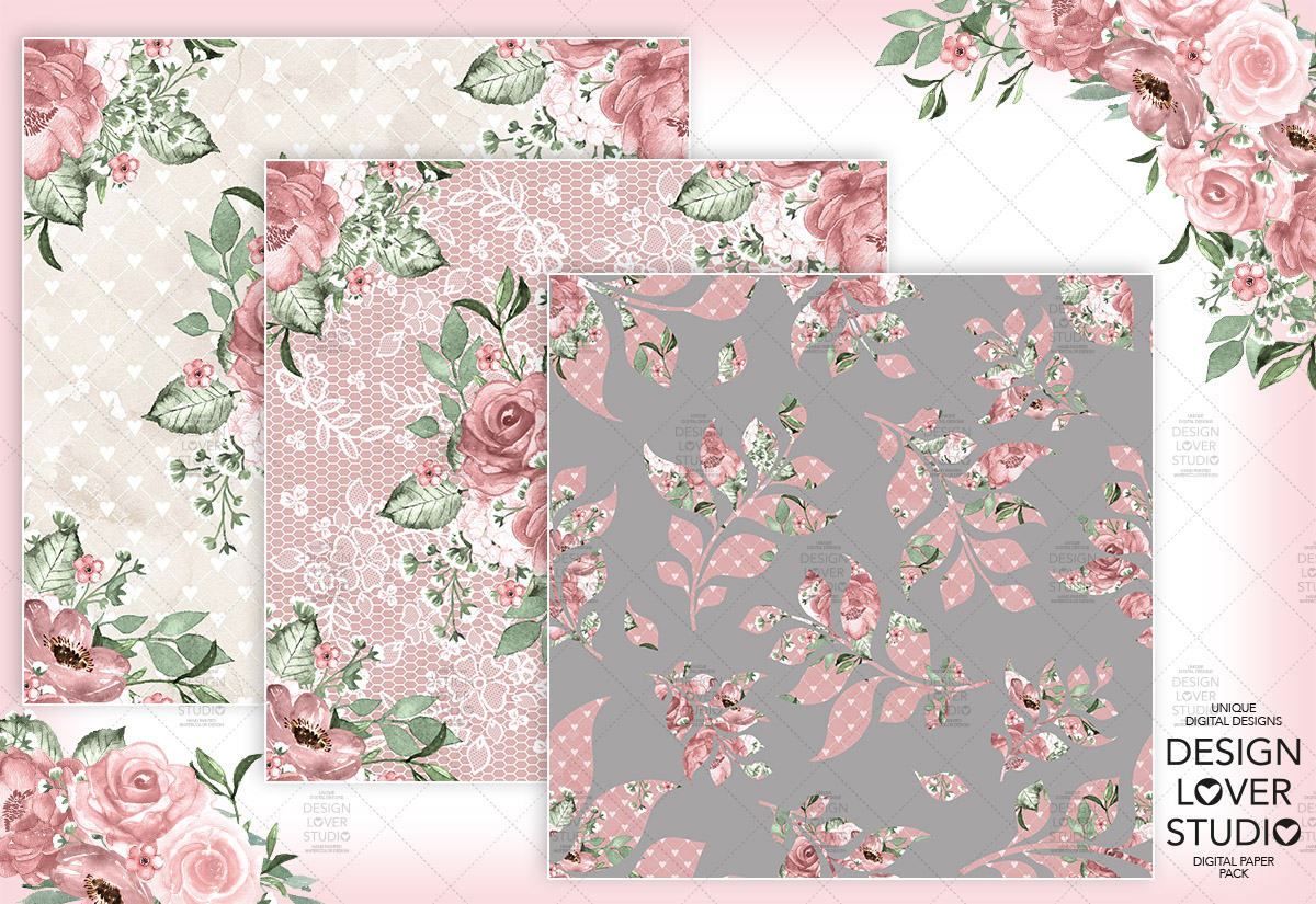Dusty Rose digital paper pack