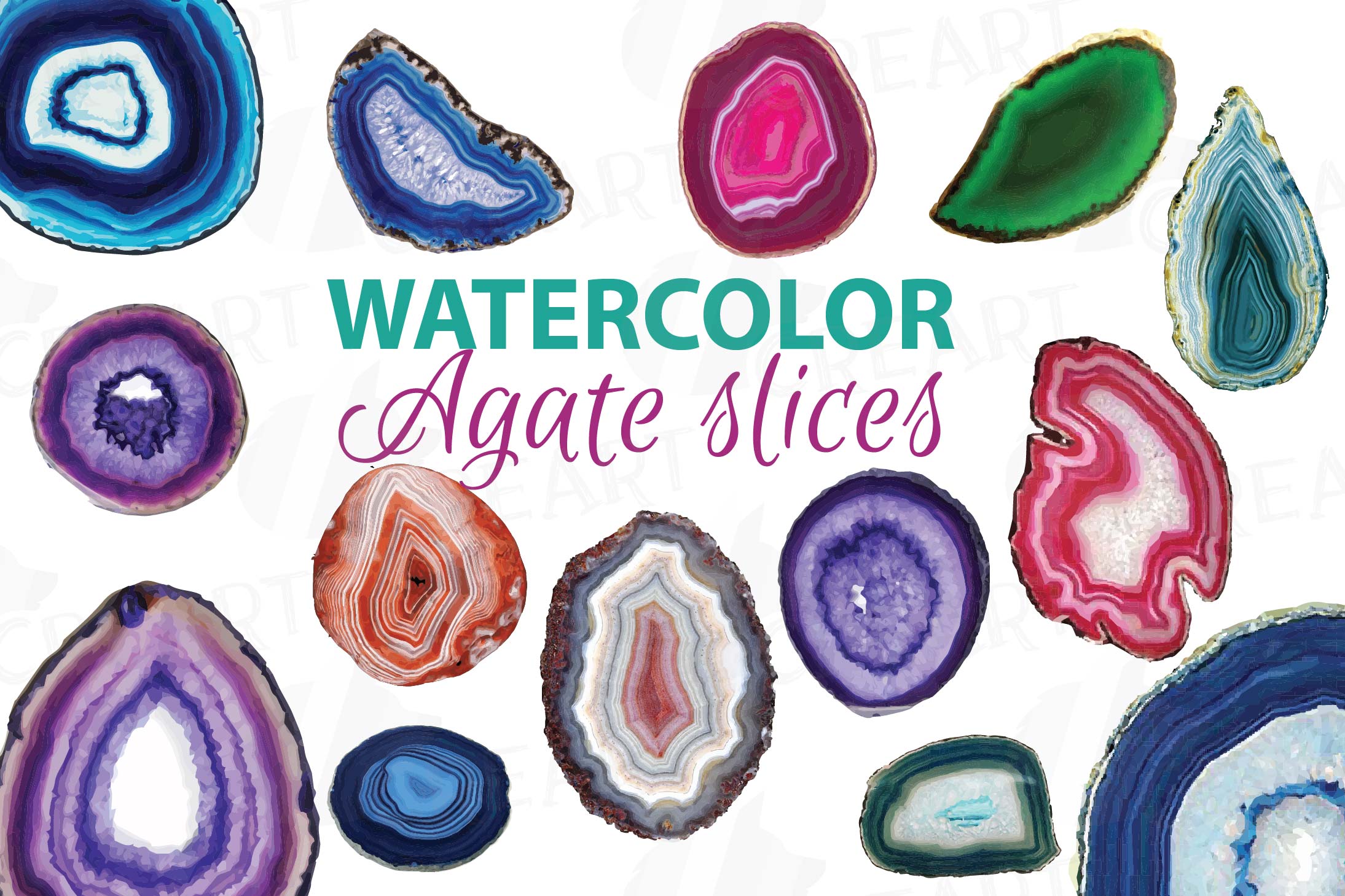 Agate slice watercolor, mineral agate slice clip art (106479 ...