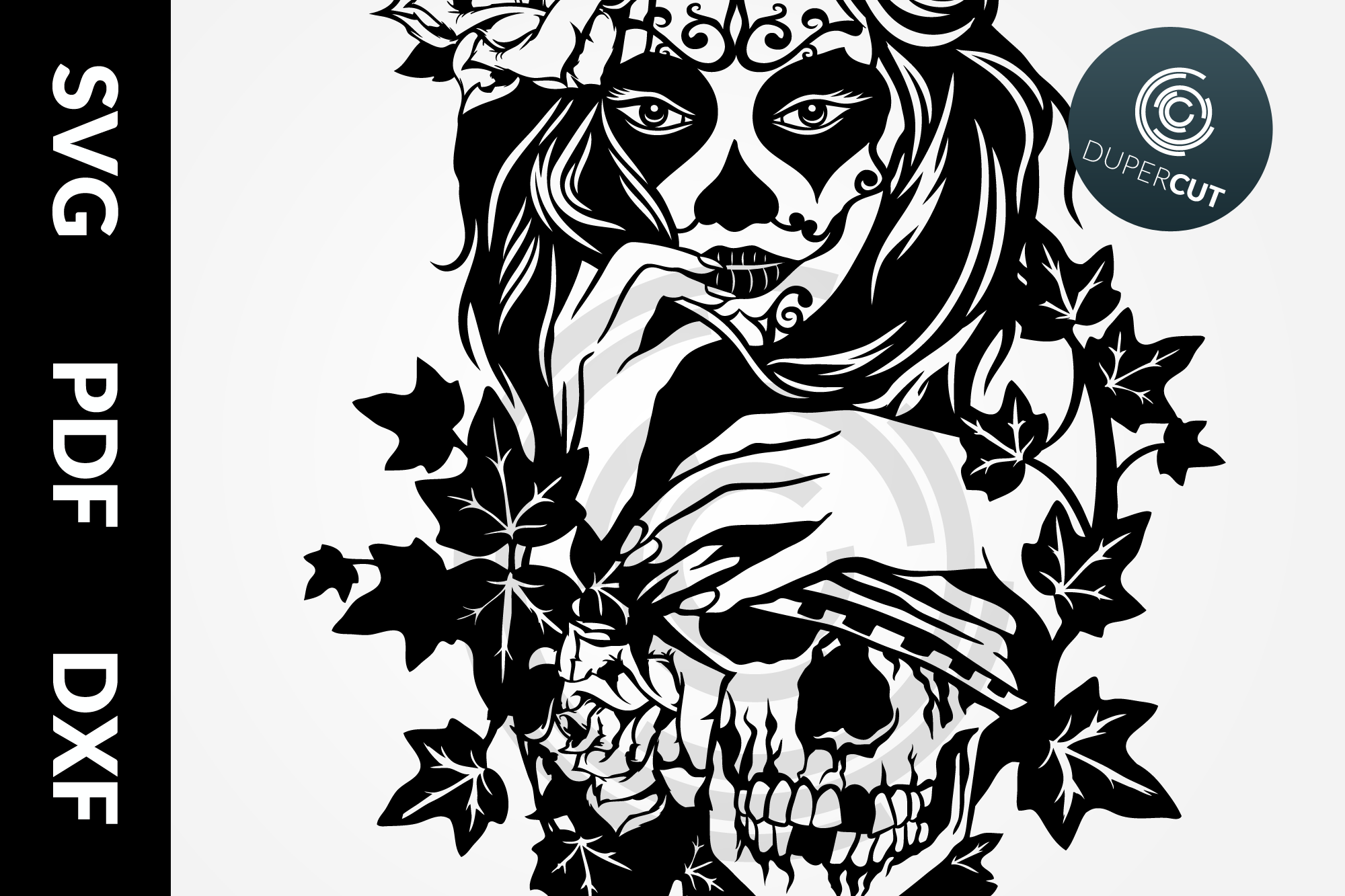 SVG PDF DXF Female Sugar Skull Papercutting Template