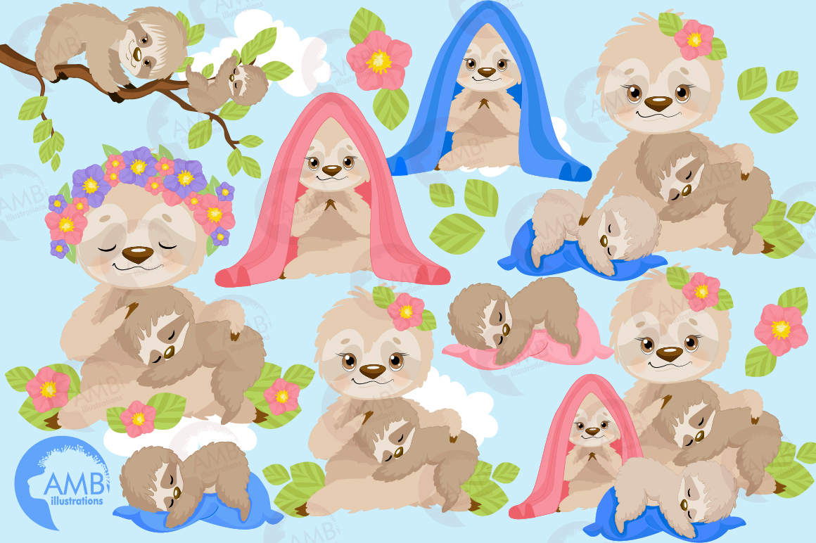 Sloth Families cliparts AMB-2201