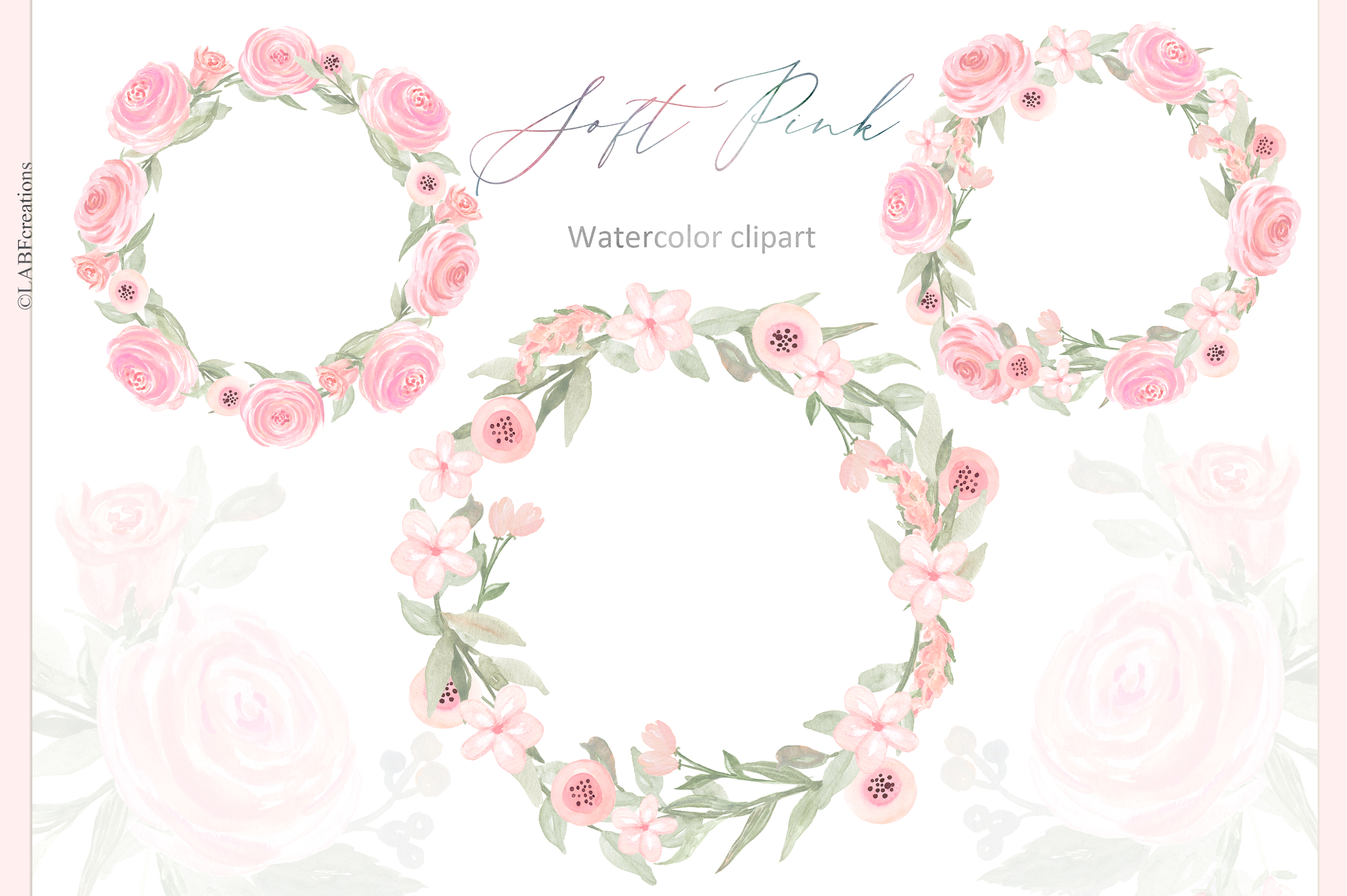 Soft pink watercolor flowers clipart