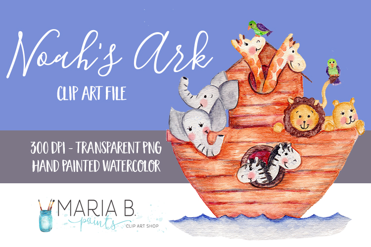 Noah's Ark Watercolor Clip Art PNG
