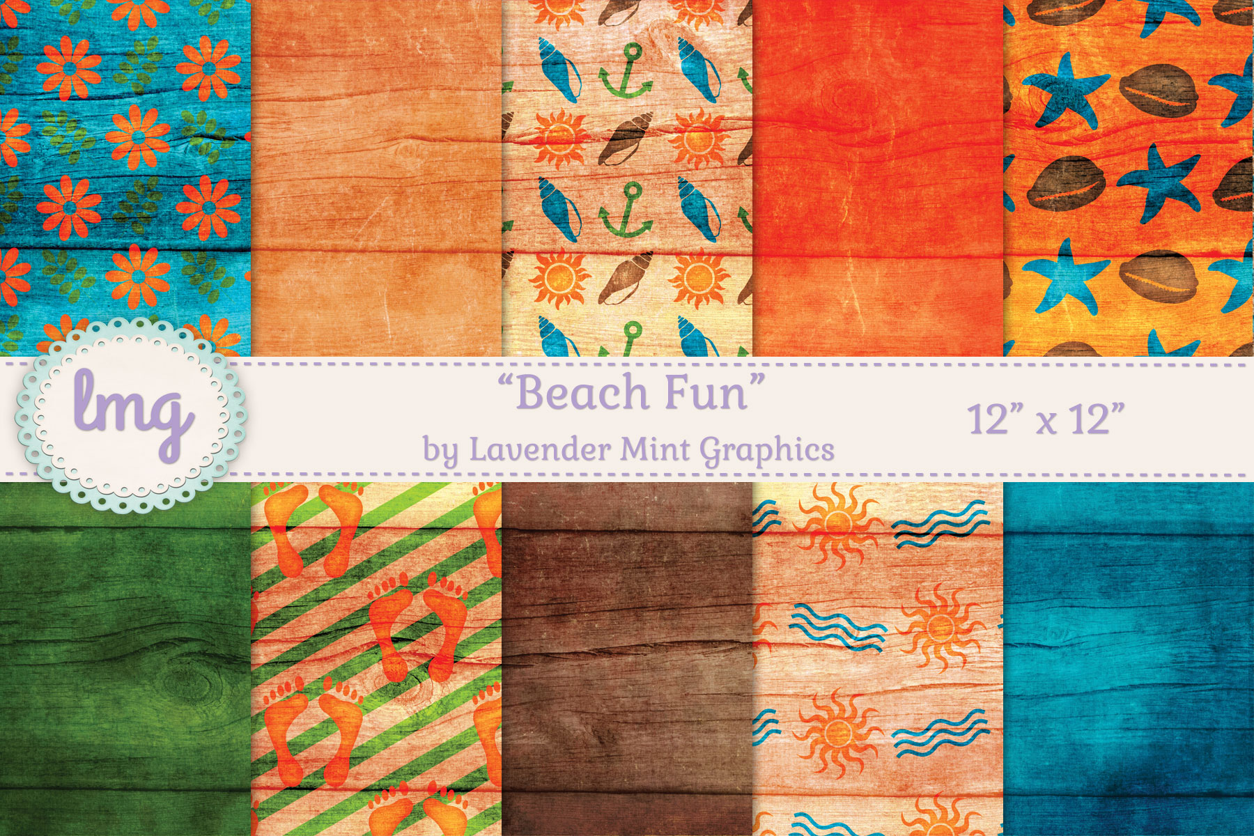 Beach Fun-Seashells Anchors Starfish Digital Scrapbook Paper (25654 ...