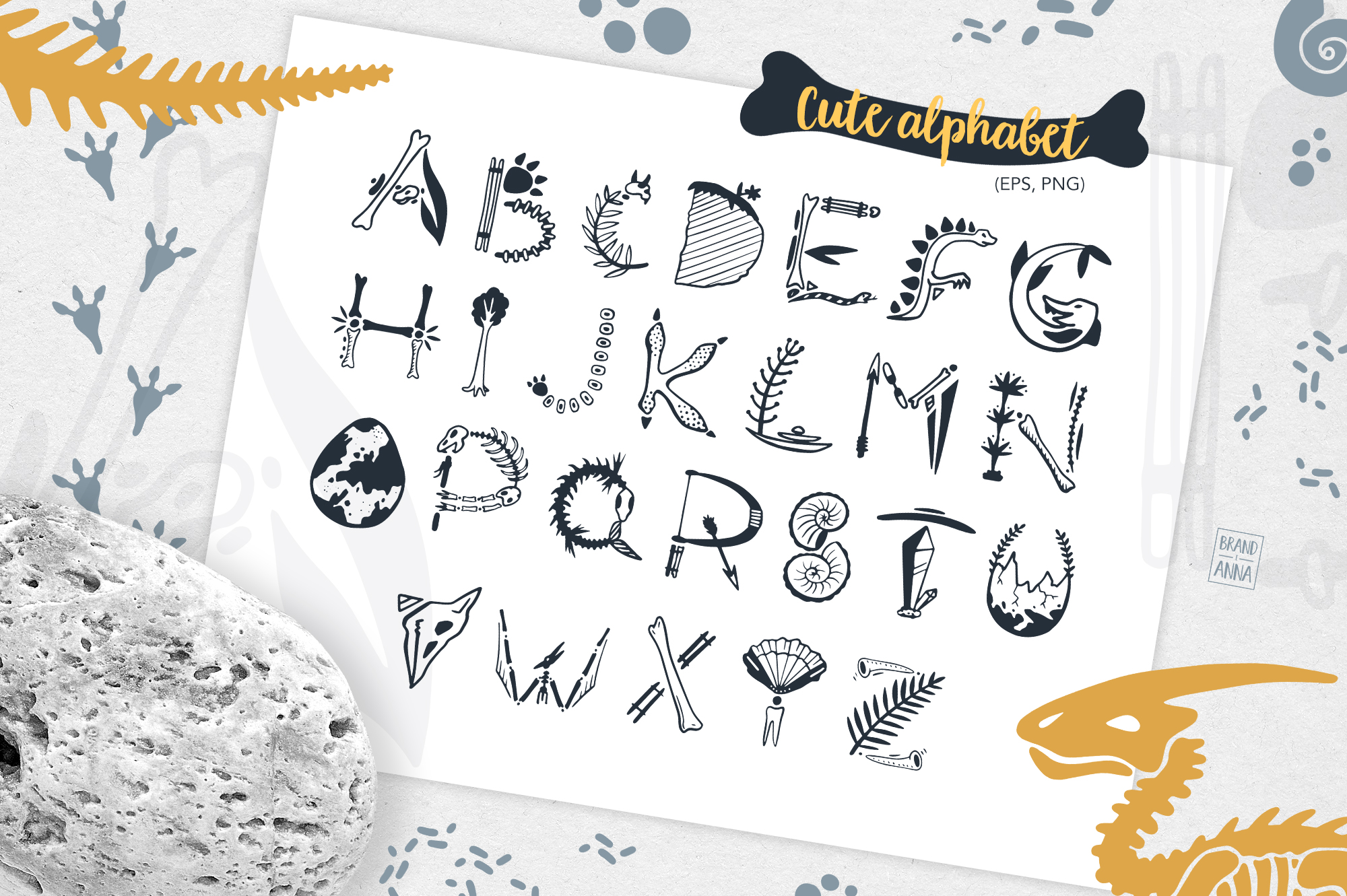 Dinosaur skeletons vector clipart, alphabet, patterns (260545 ...