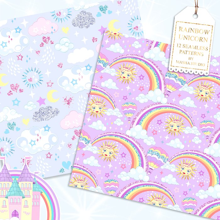 RAINBOW UNICORN digital paper pack