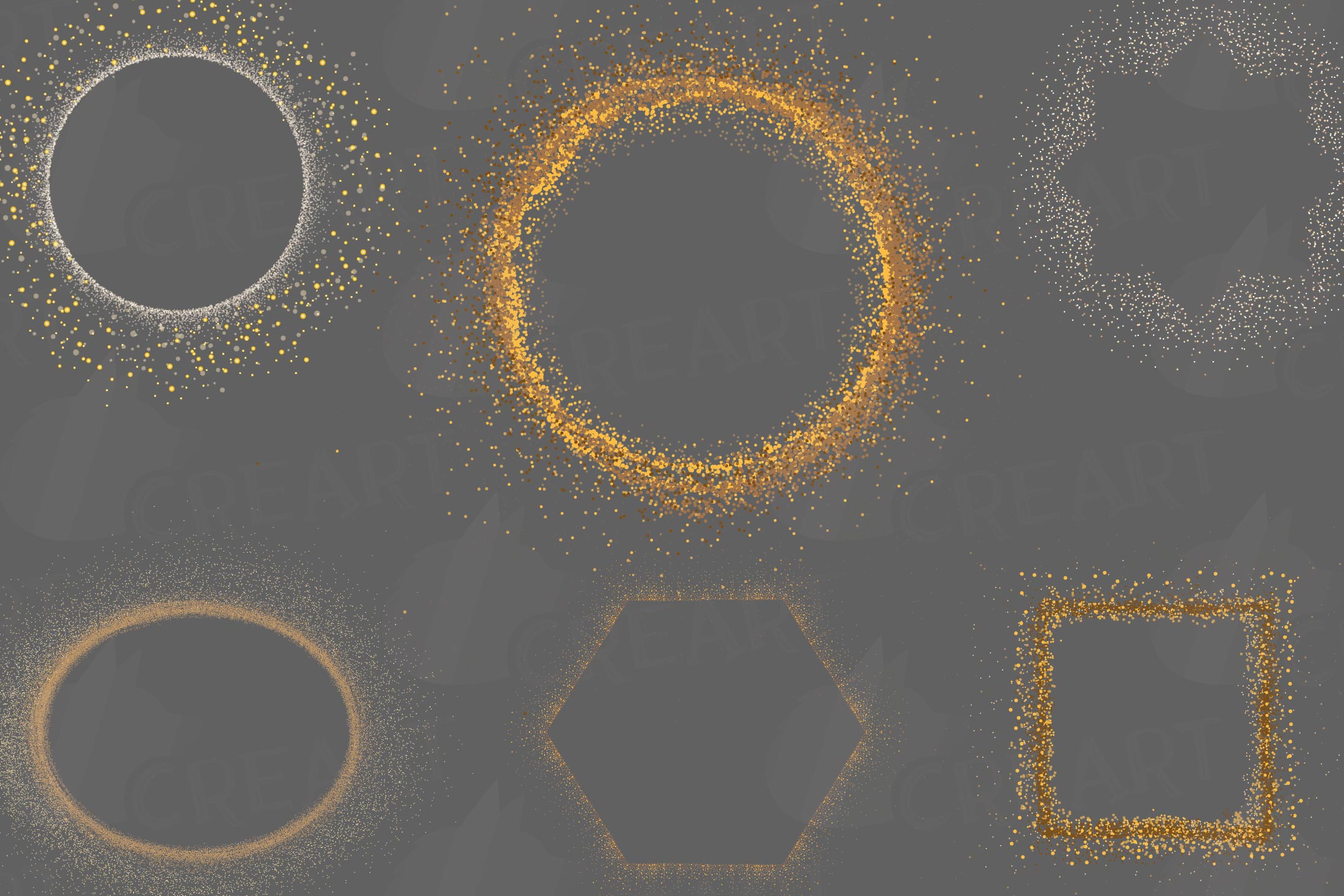 Glitter and sparkling golden geometric frames and borders