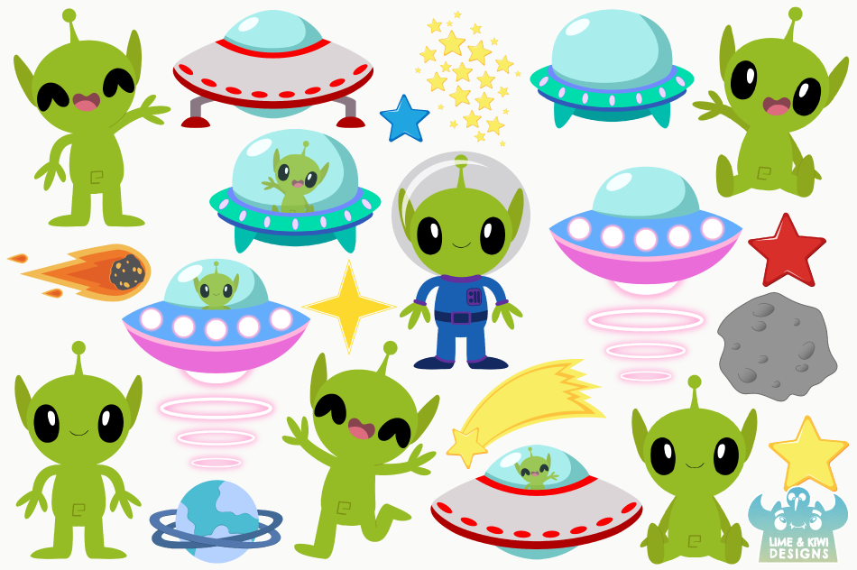 Aliens Clipart, Instant Download Vector Art, Commercial Use (357995 ...