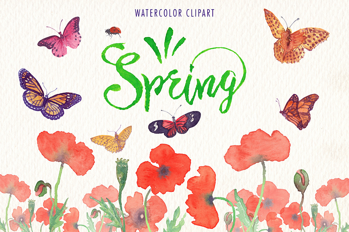 Spring watercolor clipart set