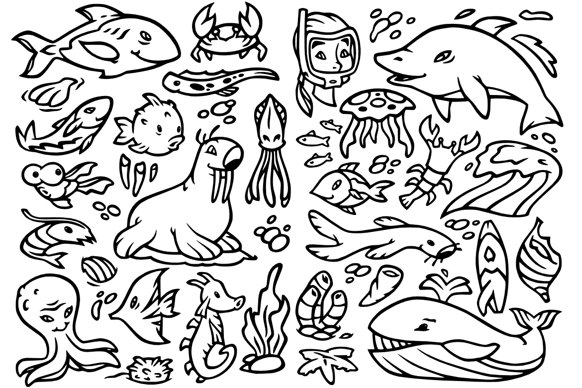 32 Underwater Ocean Doodles (179159) | Illustrations | Design Bundles