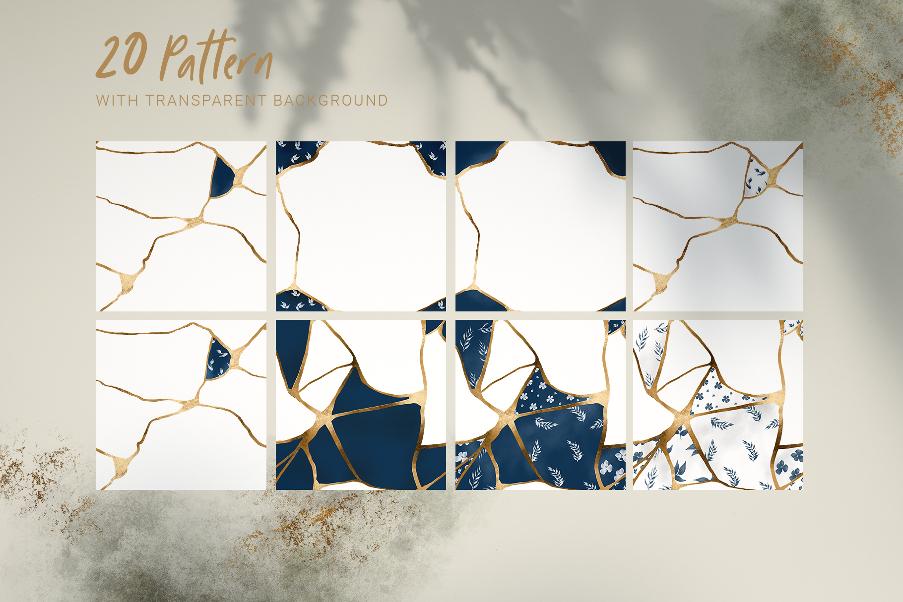 Kintsugi seamless pattern set