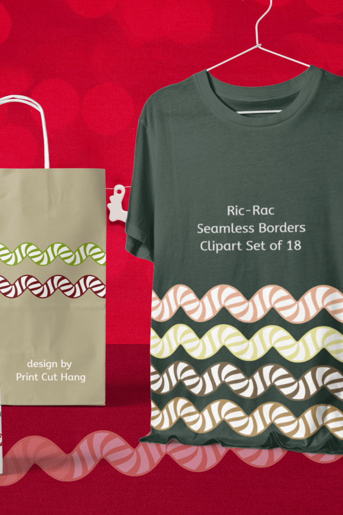 Seamless Stripped Ric-Rac Borders Clipart Set 18 PNG Files