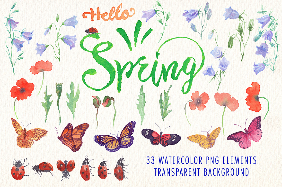 Spring watercolor clipart set