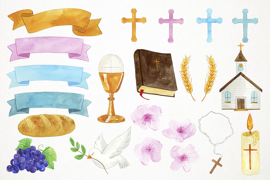 Watercolor First Communion Clipart, First Communion Clip Art