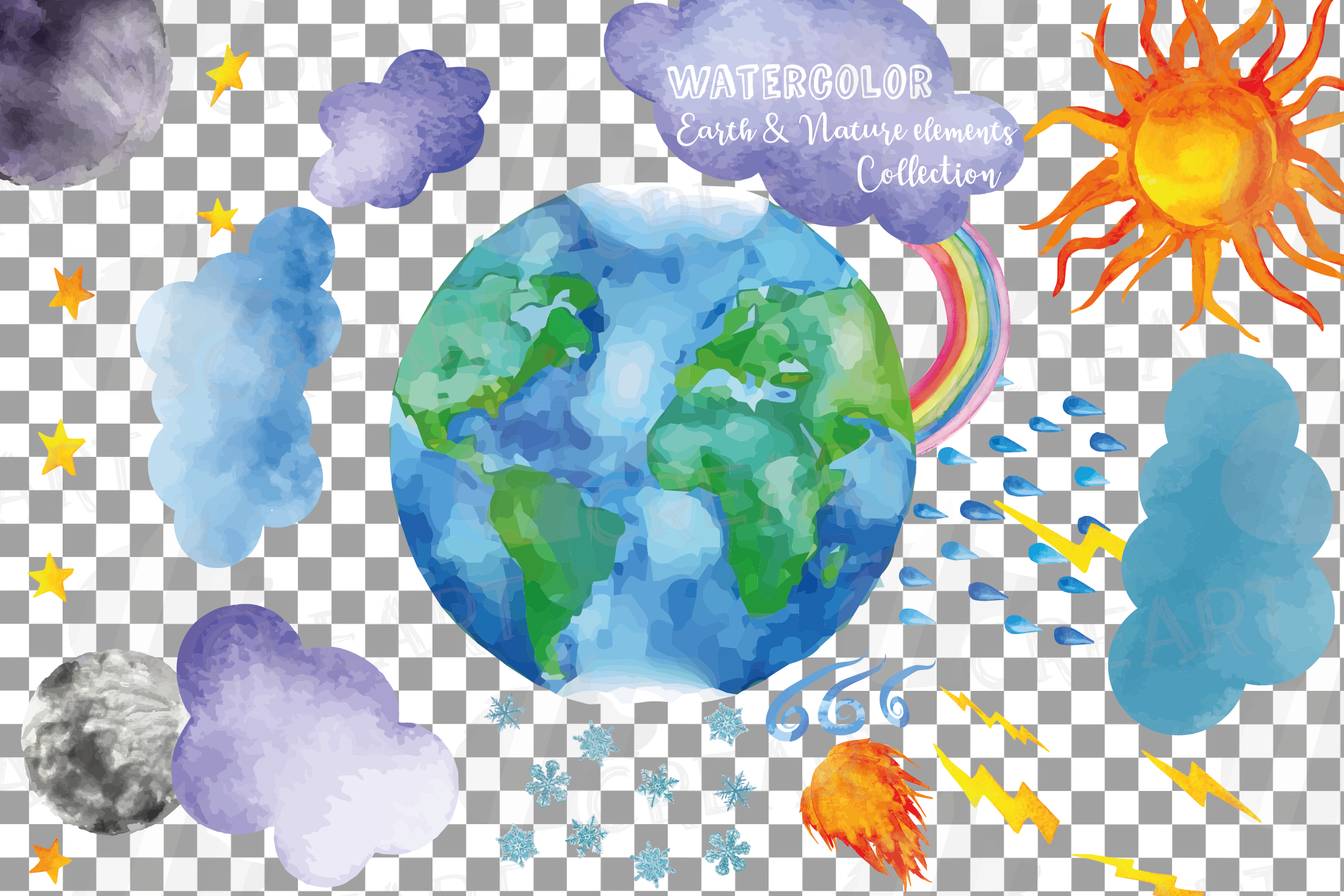 Watercolor weather elements clip art pack. Weather elements (224726 ...