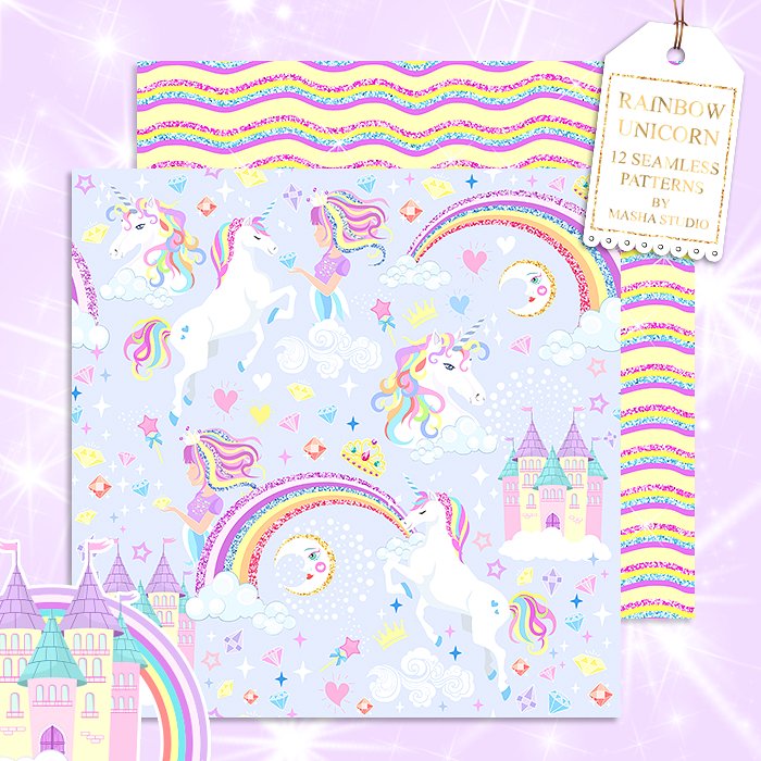 RAINBOW UNICORN digital paper pack
