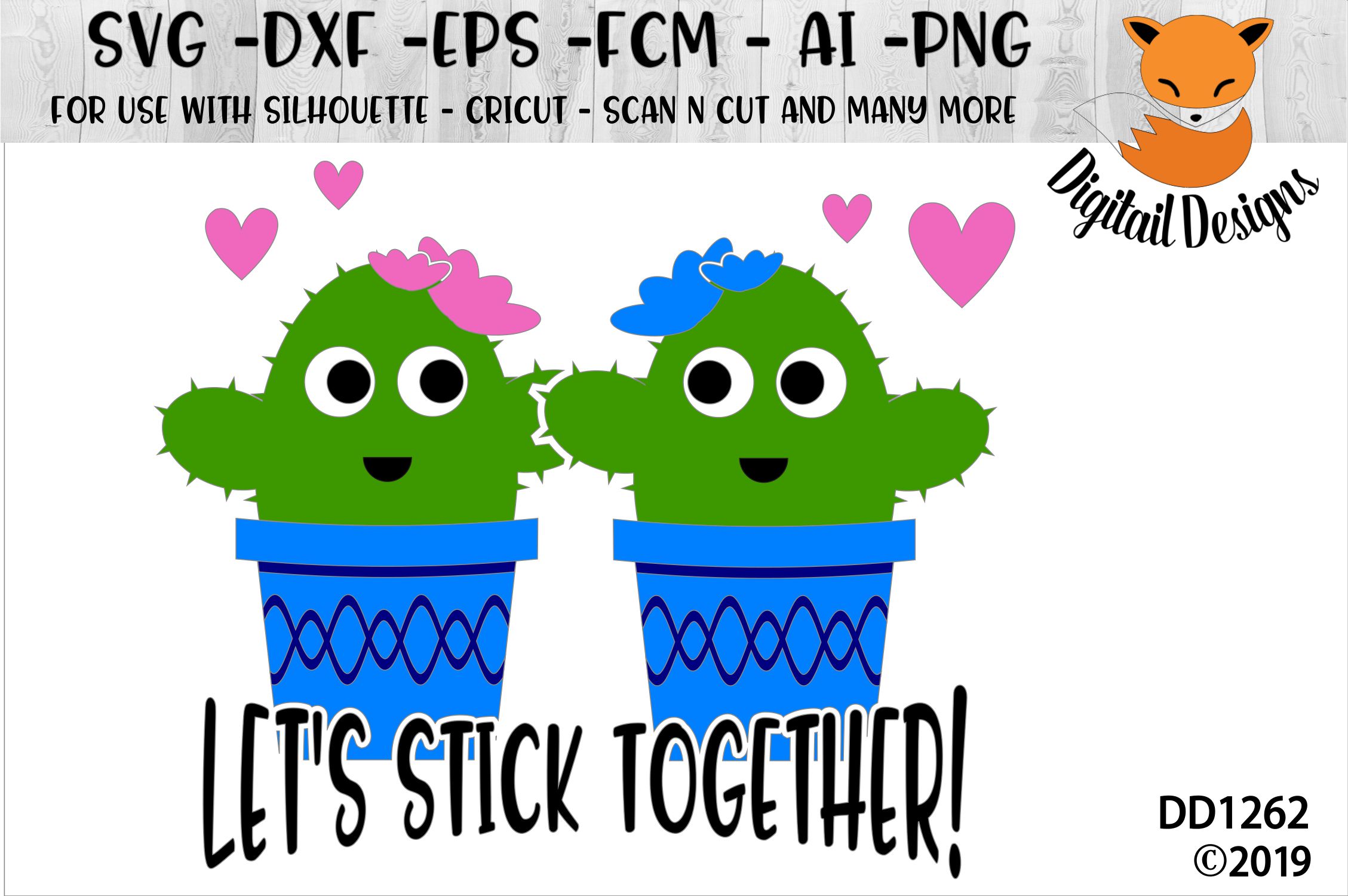 Cactus Let's Stick Together Valentine SVG