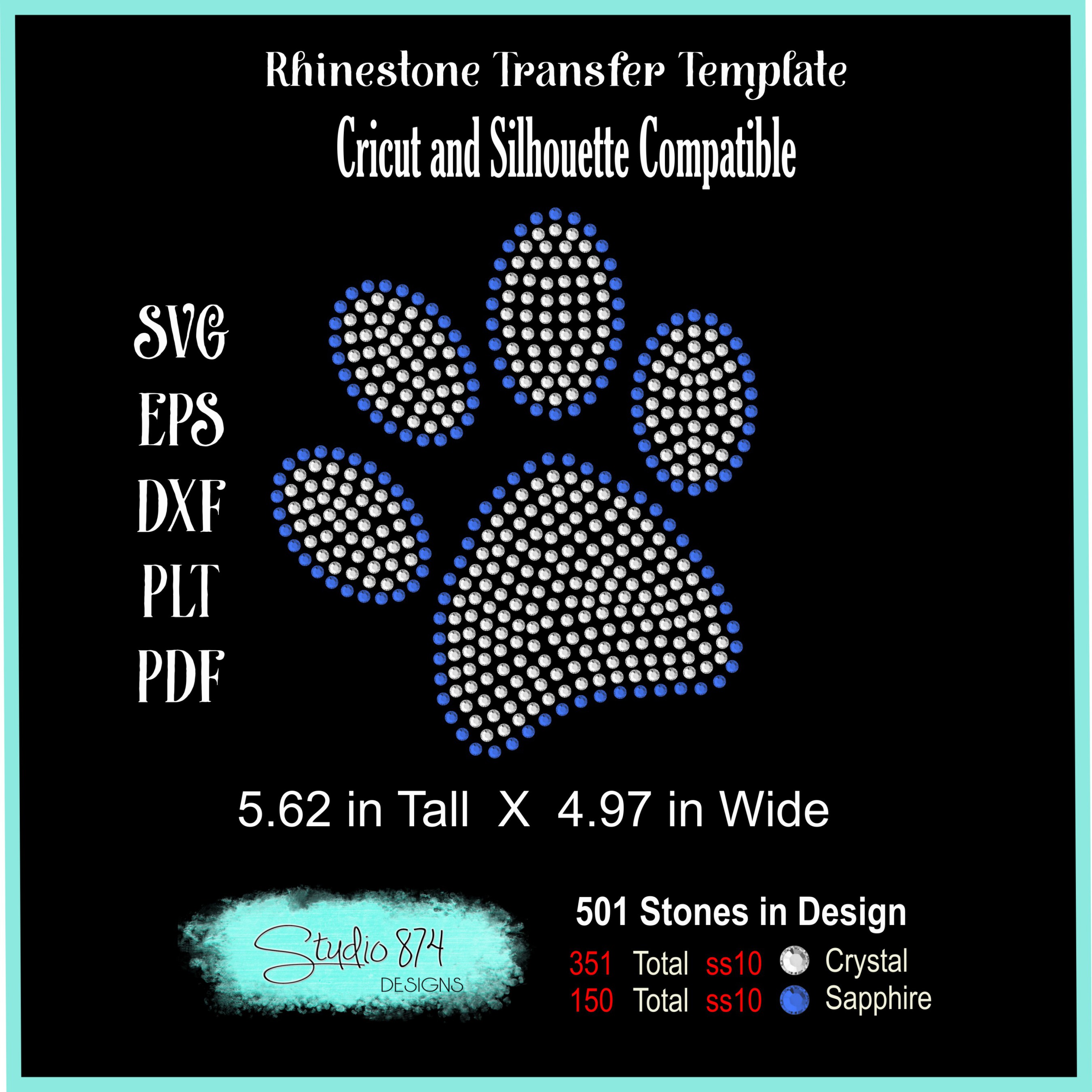 Paw Rhinestone Template Digital Download