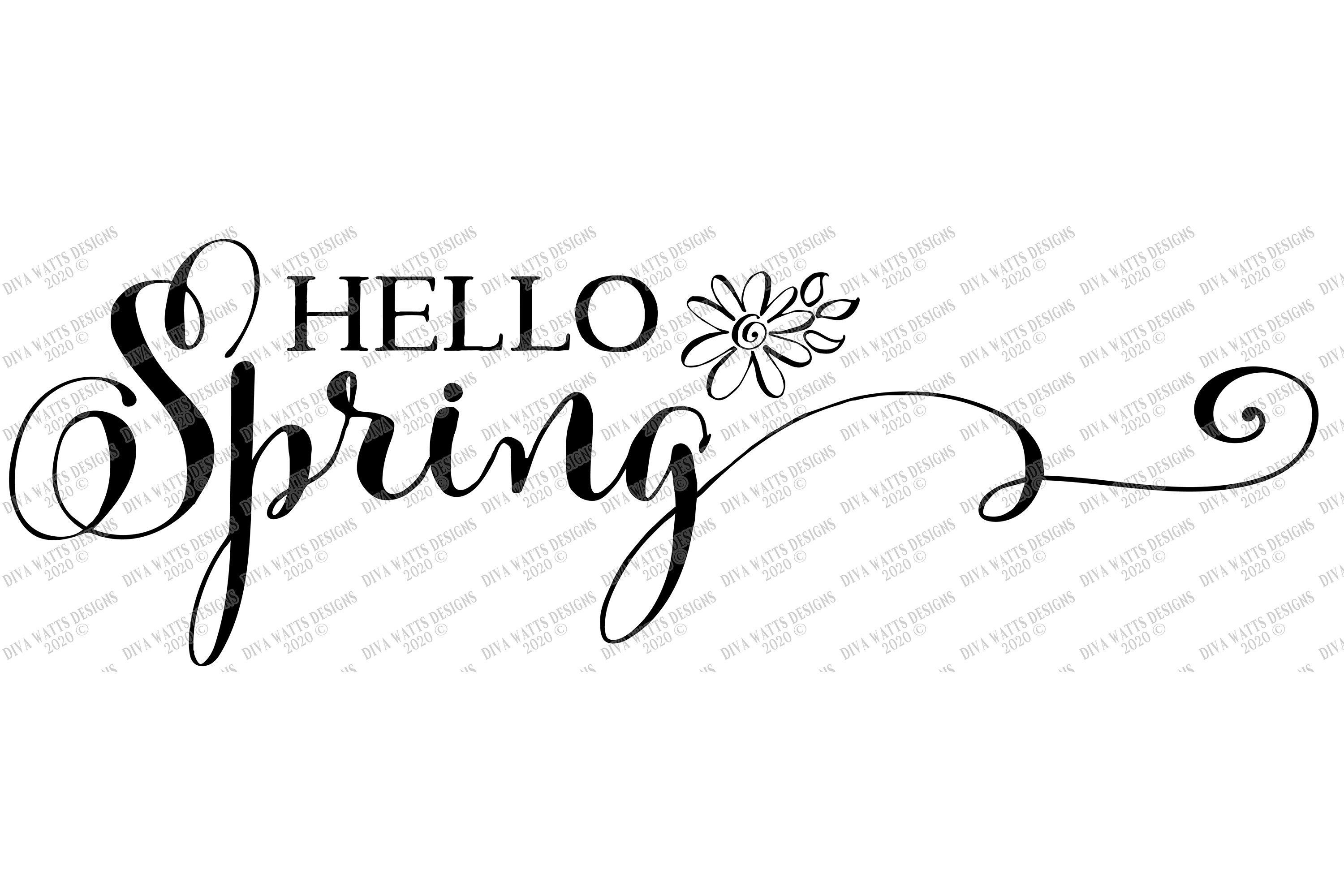 Hello Spring - Farmhouse Script Sign - SVG DXF EPS Cut File